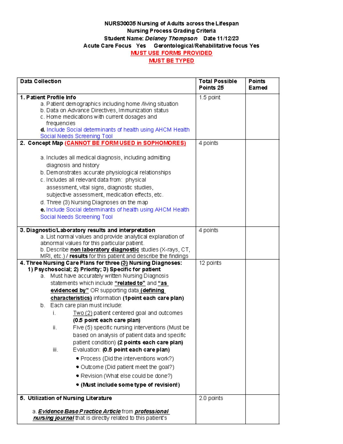 NURS30035 Final Exam: Nursing Process Grading Criteria for Adults - Studocu