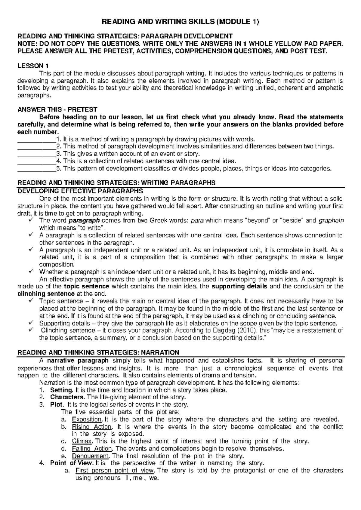 READING AND WRITING SKILLS 2nd Quarter - READING AND WRITING SKILLS ...