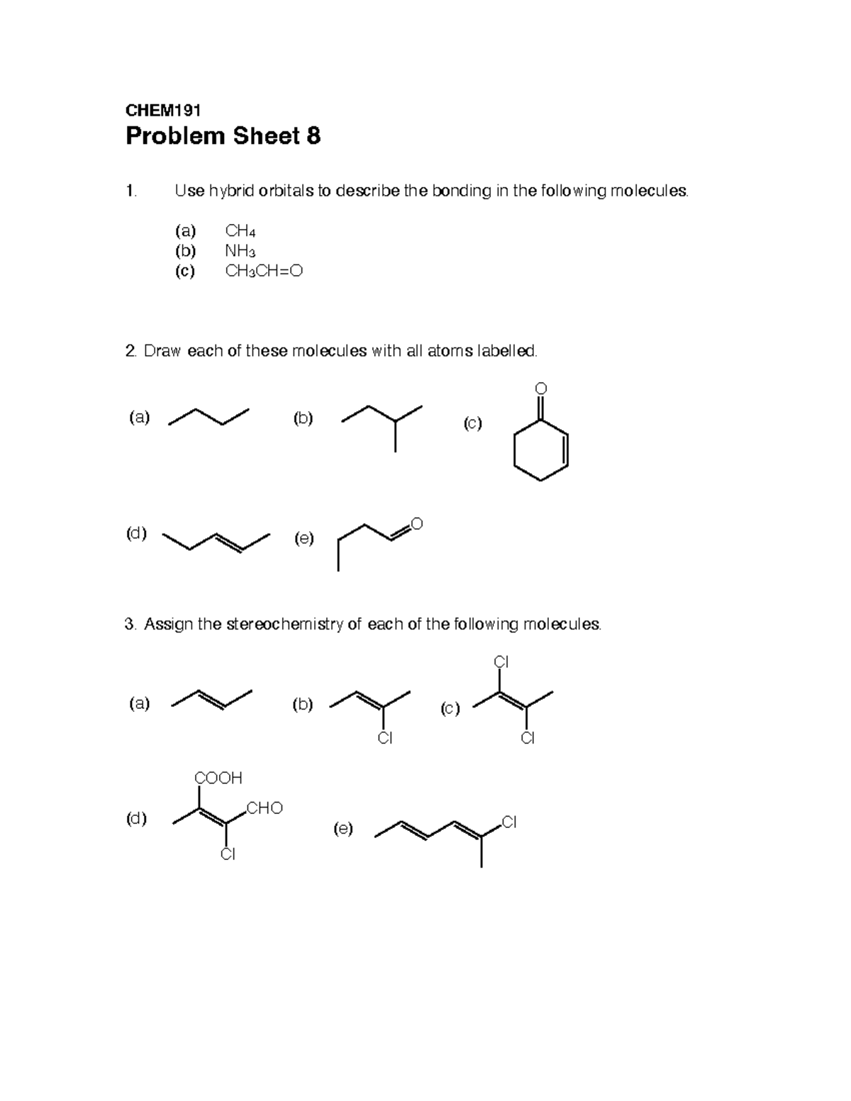 Problem Sheet 8 M3 L4-6 - The Chemical Basis of Biology and Human ...