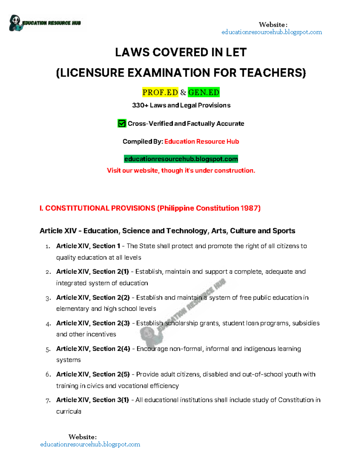 LET Laws Comprehensive Guide: Prof. Ed & Gen. Ed Overview - Studocu