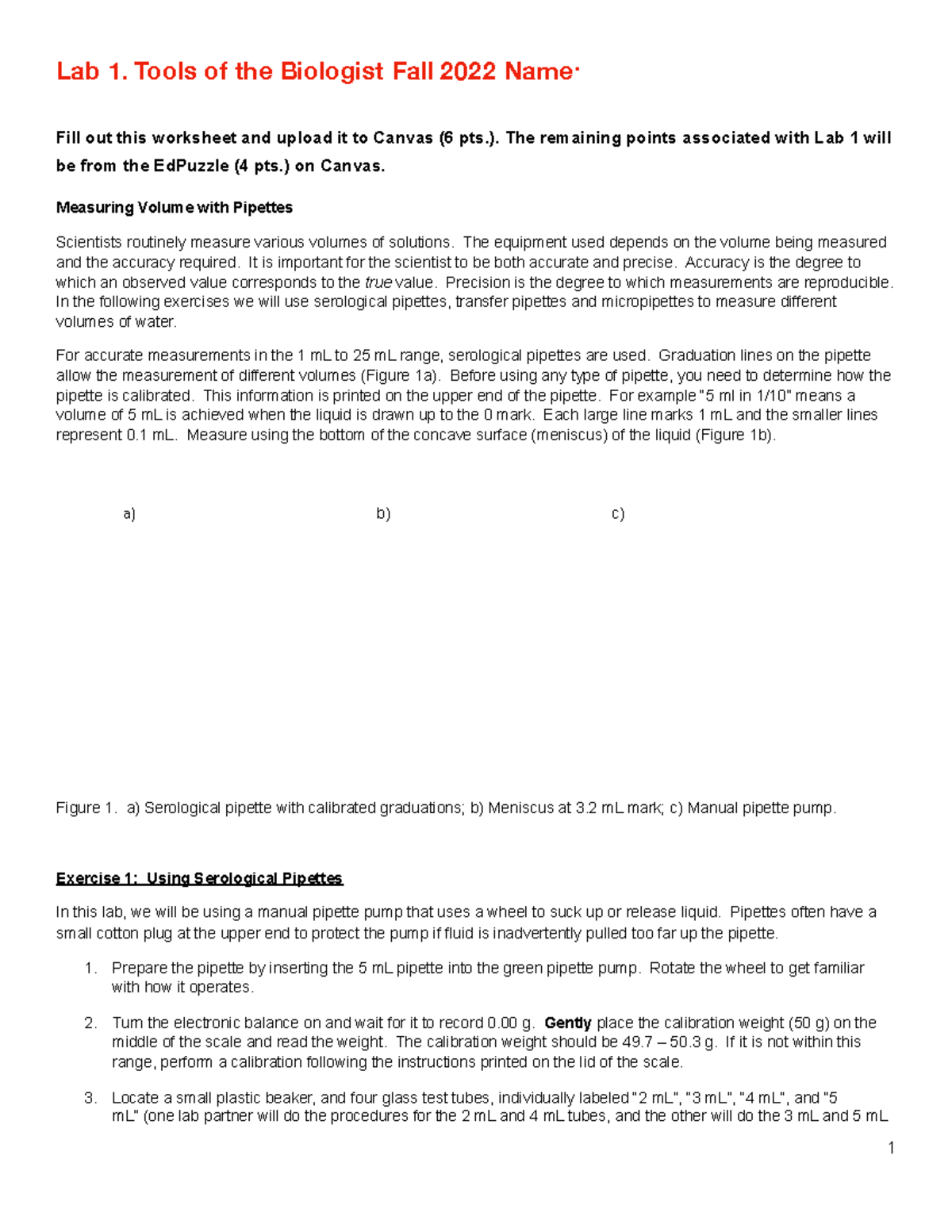 Bio lab 1. Tools of the Biologist - Fill out this worksheet and upload ...