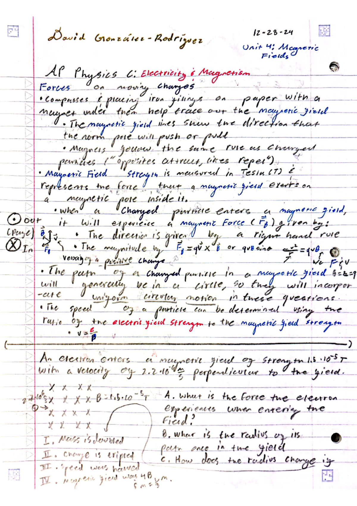 AP Physics C: Electricity & Magnetism Unit 4 - Forces on Moving Charges ...