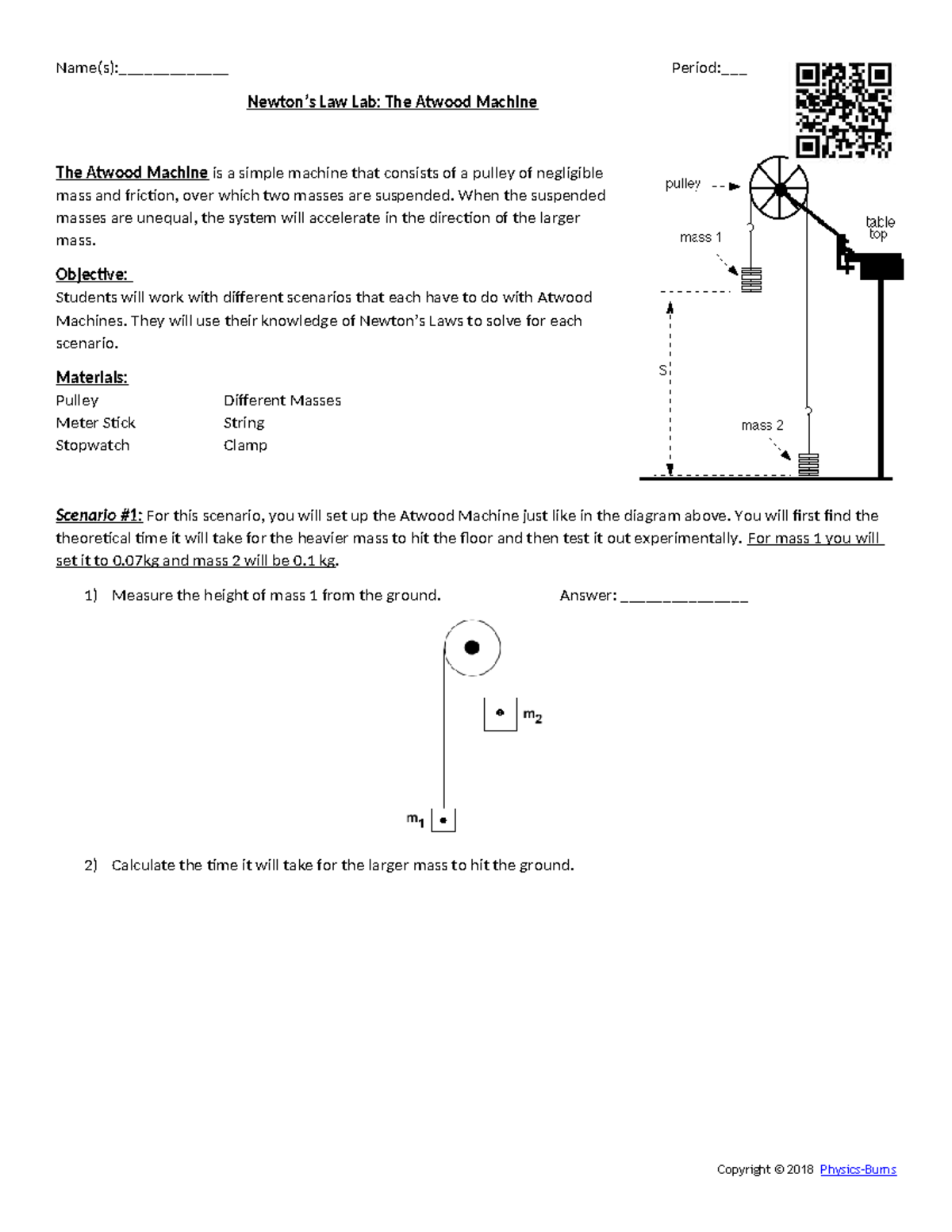 AP Physics: Newton's Laws Atwood Machine Lab Report - Studocu