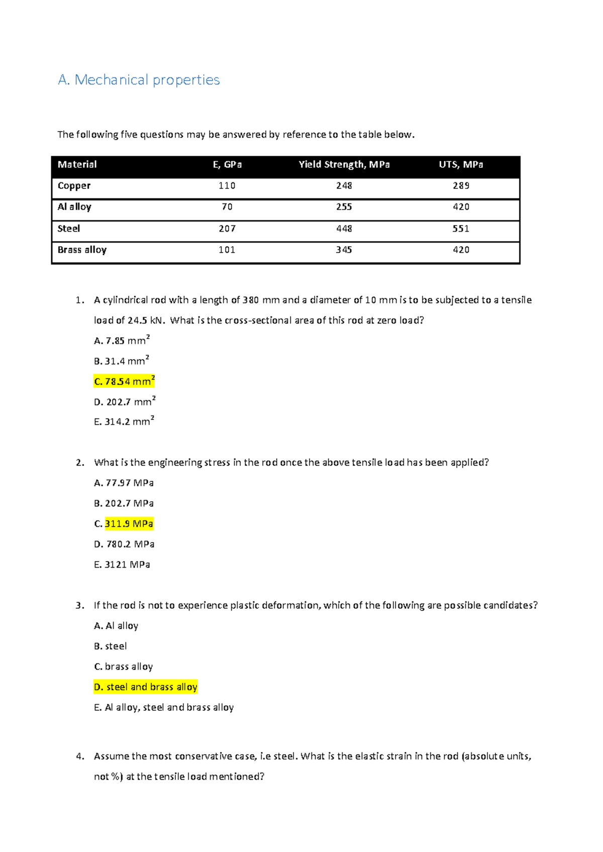 Exam 2 May 2017: Questions and Answers on Mechanical Properties and ...