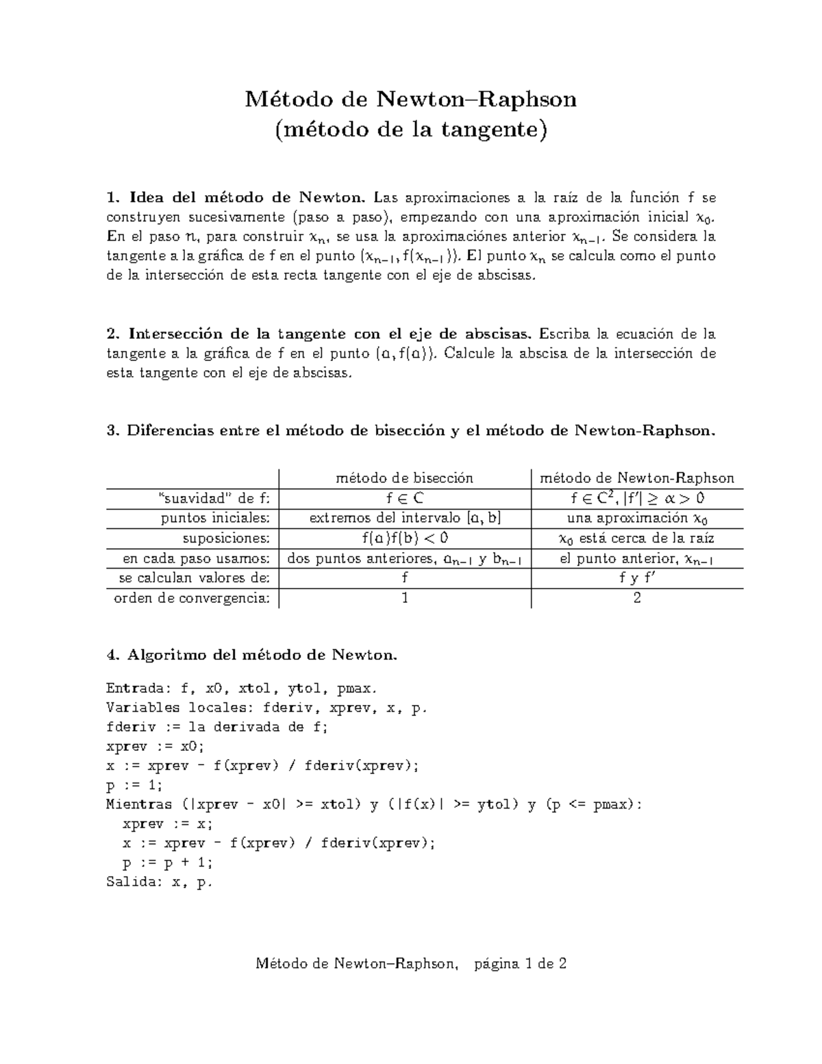 Método de Newton Raphson - M ́etodo de Newton–Raphson (m ́etodo de la tangente) Idea del m ...