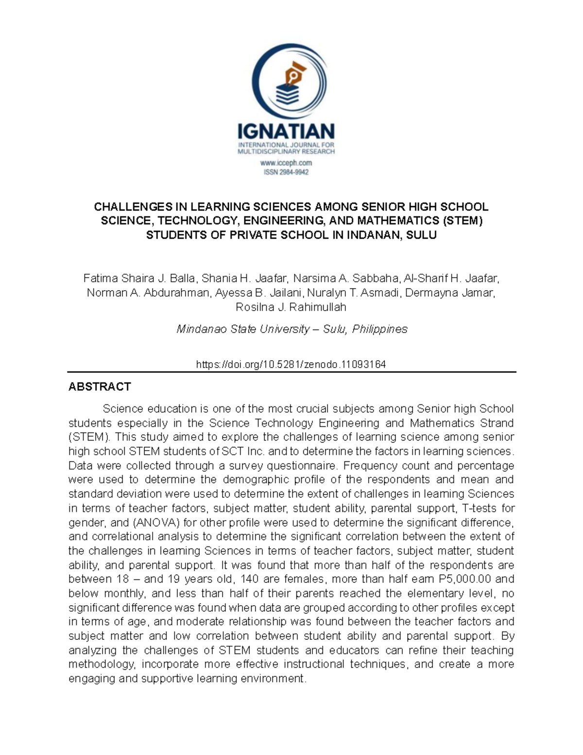 Challenges in Learning Science: A Study of Senior High School STEM ...