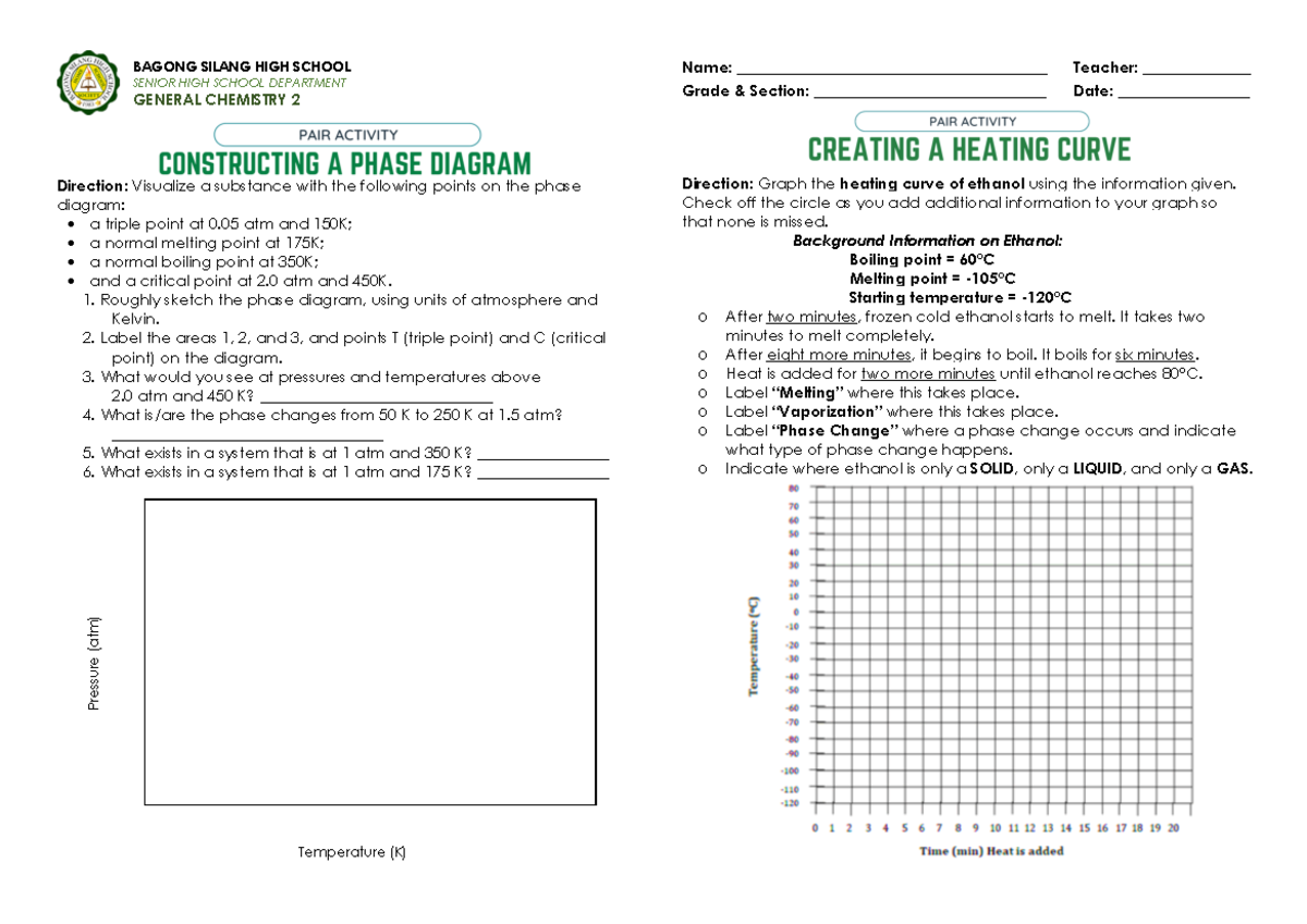 Phase Diagram AND Heating Curve - BAGONG SILANG HIGH SCHOOL SENIOR HIGH ...