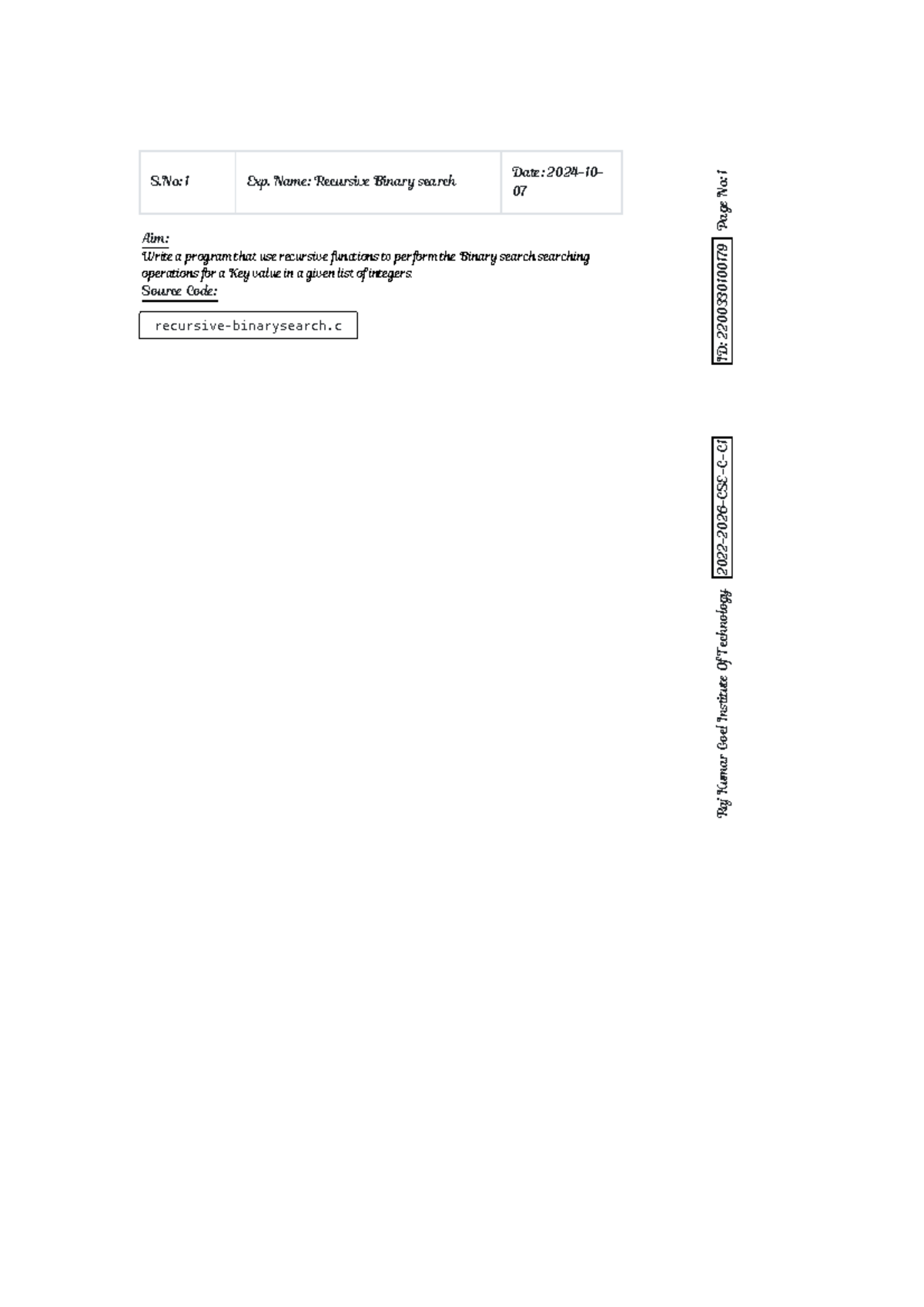 DAA - Recursive and Sorting Algorithms Implementation - Studocu