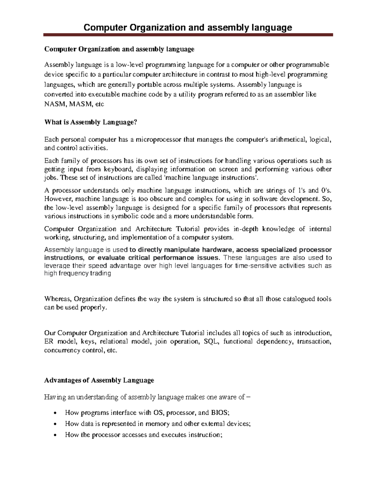 Computer Organization and Assembly Language Overview: Concepts ...