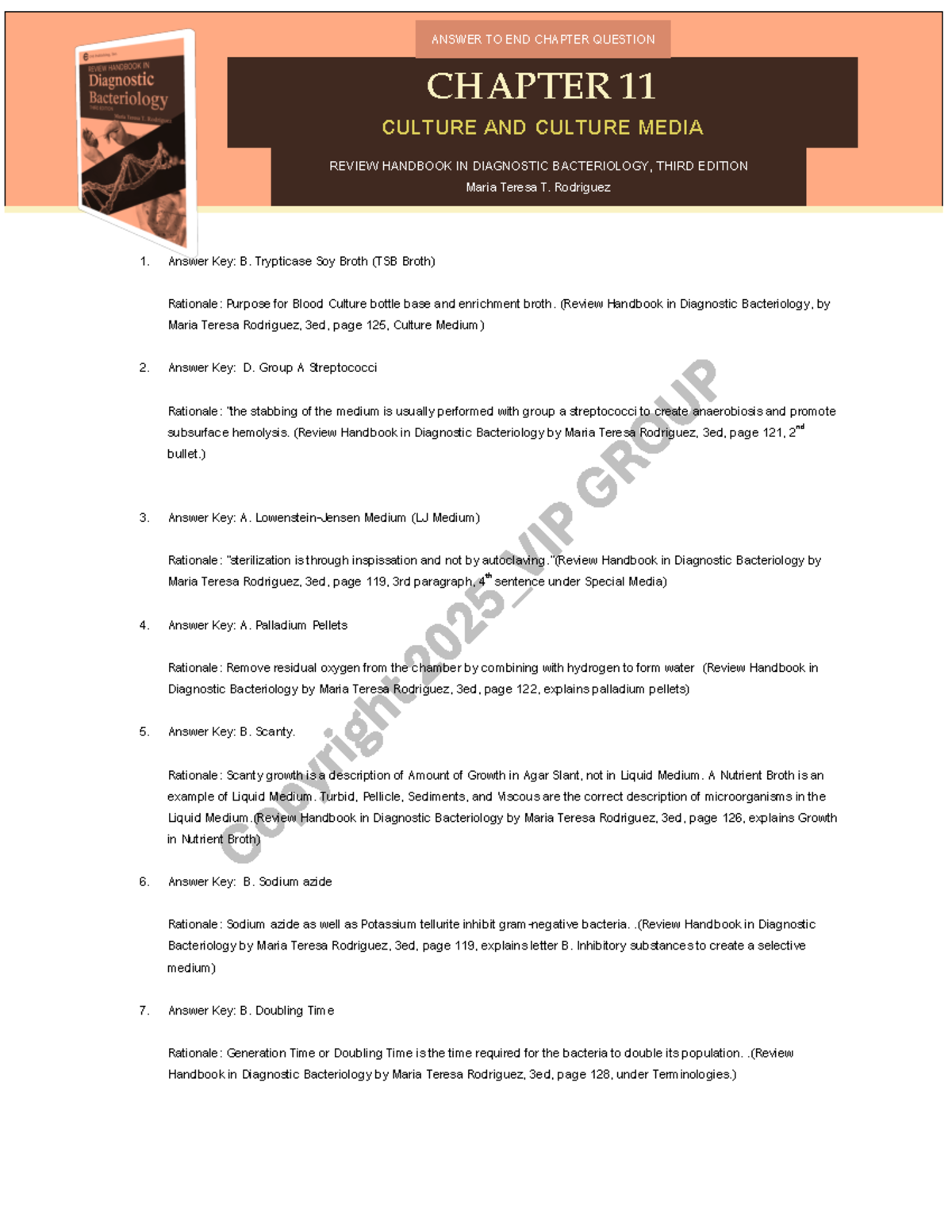 Ch11 Culture and Culture Media: Answer Key & Rationale Insights - Studocu