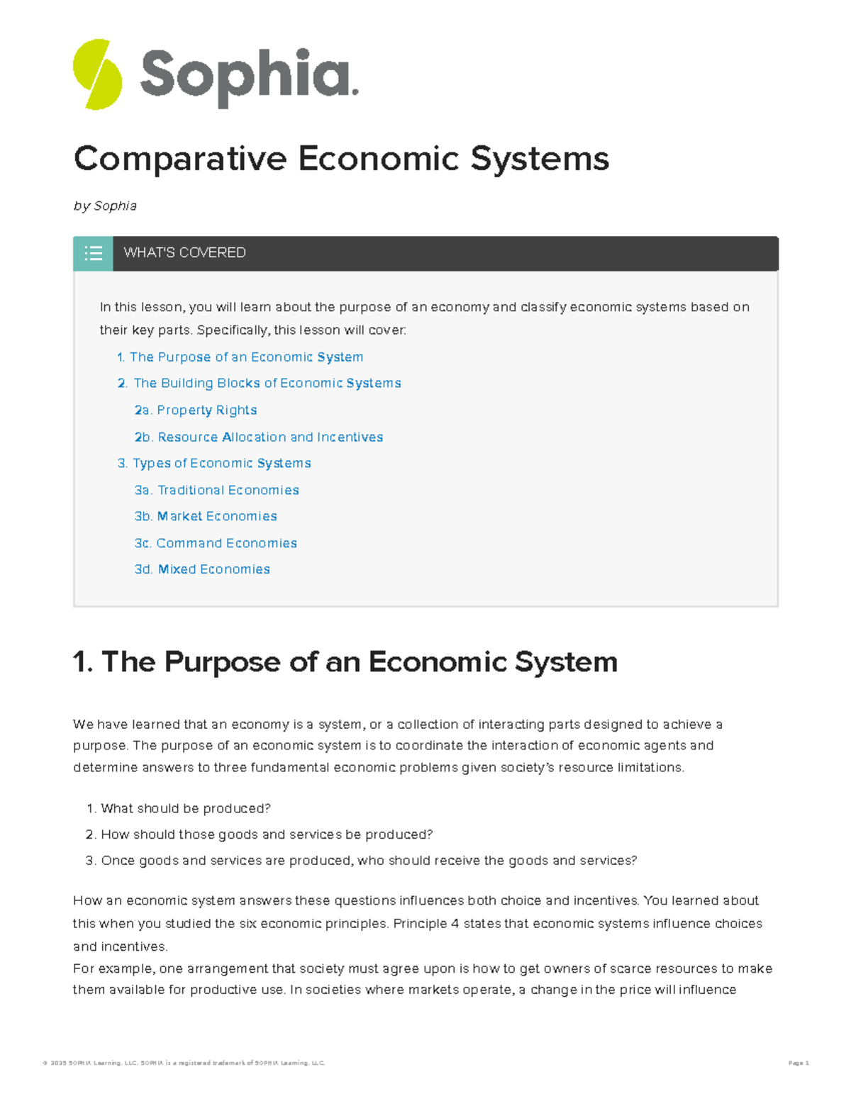 Comparative Economic Systems Lesson 3: Key Concepts and Classifications ...