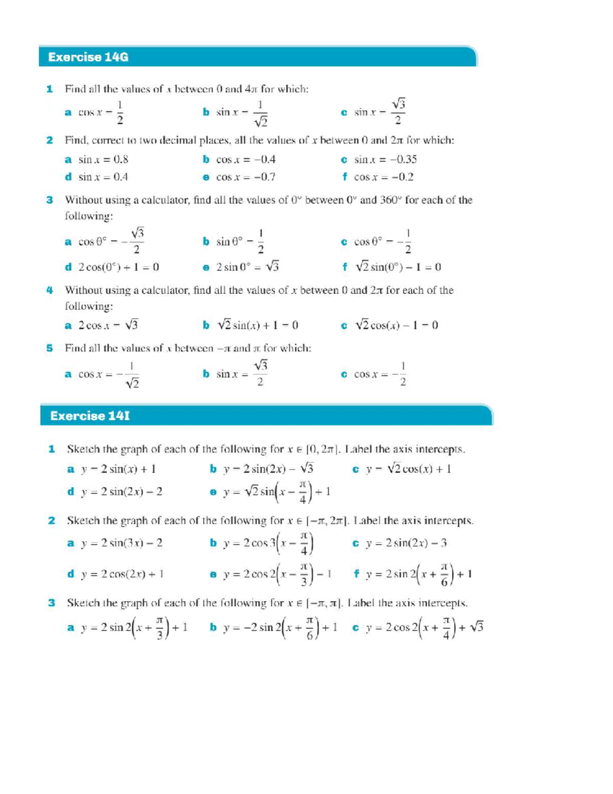 Questions for Chapter 14 I+G: Trigonometric Values and Graphs - Studocu
