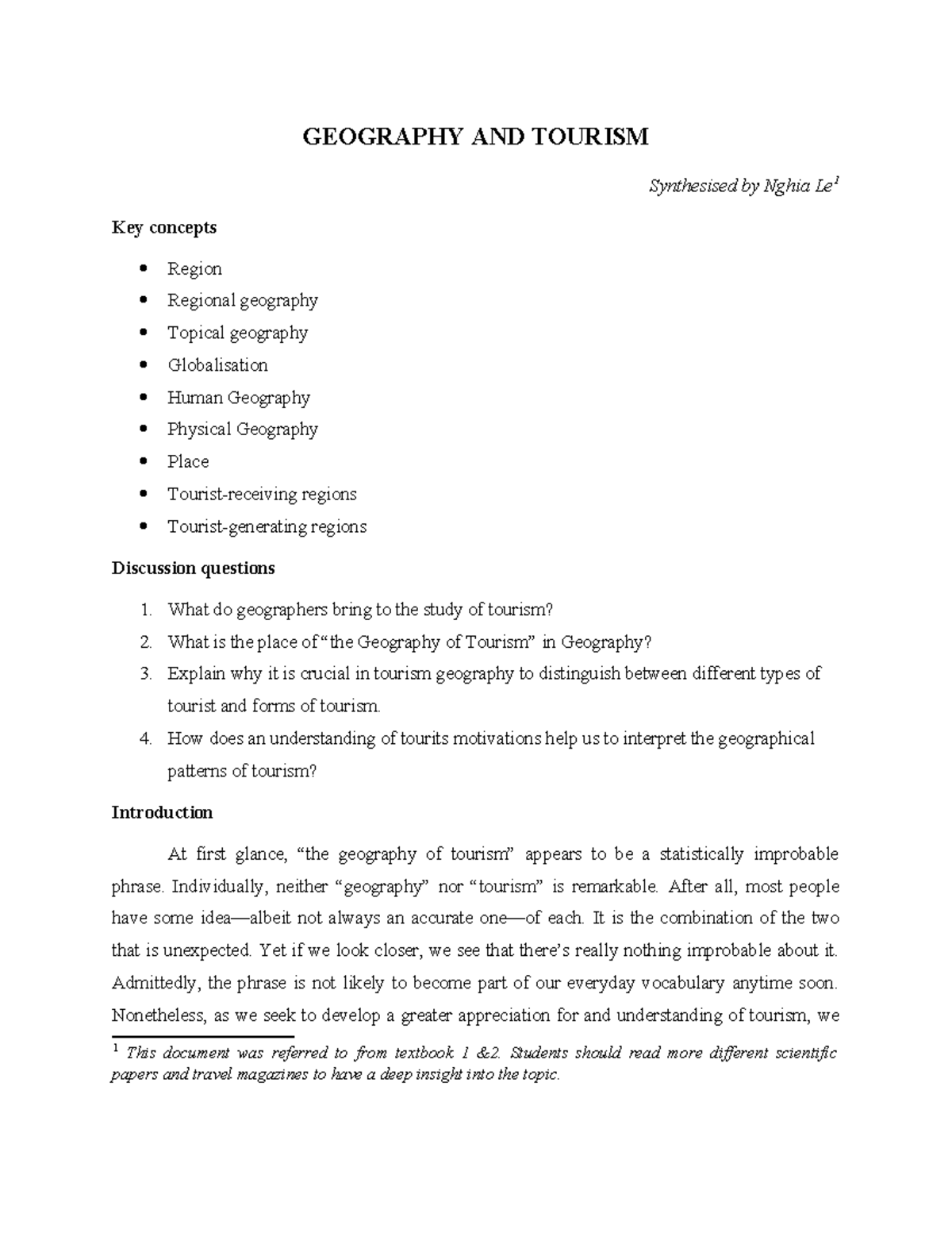 GEOG 101: Understanding the Geography of Tourism and Its Impacts - Studocu