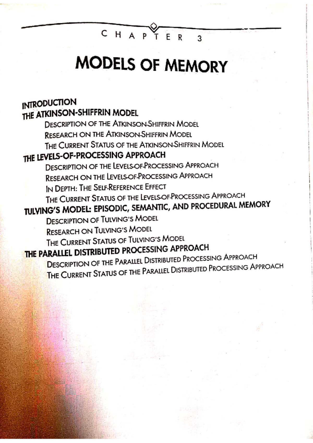 CHAPTER 3: MODELS OF MEMORY - A COMPREHENSIVE OVERVIEW - Studocu