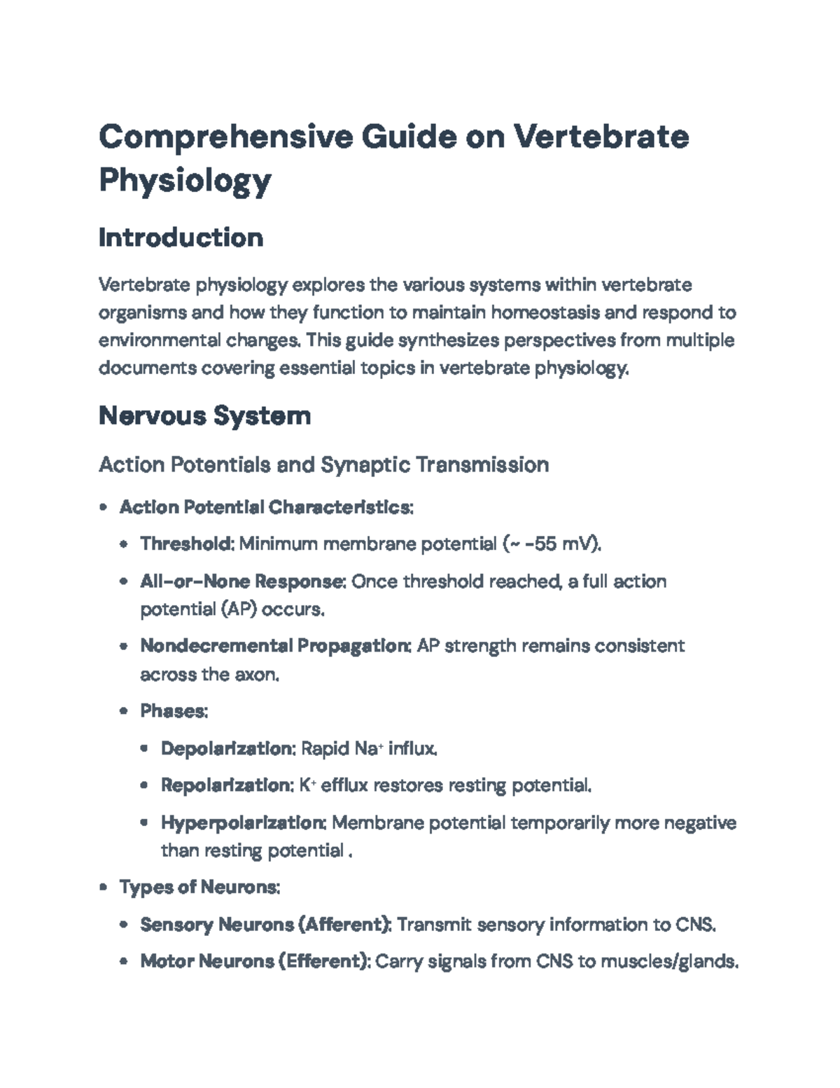 Comprehensive Guide to Vertebrate Physiology and Function Systems ...