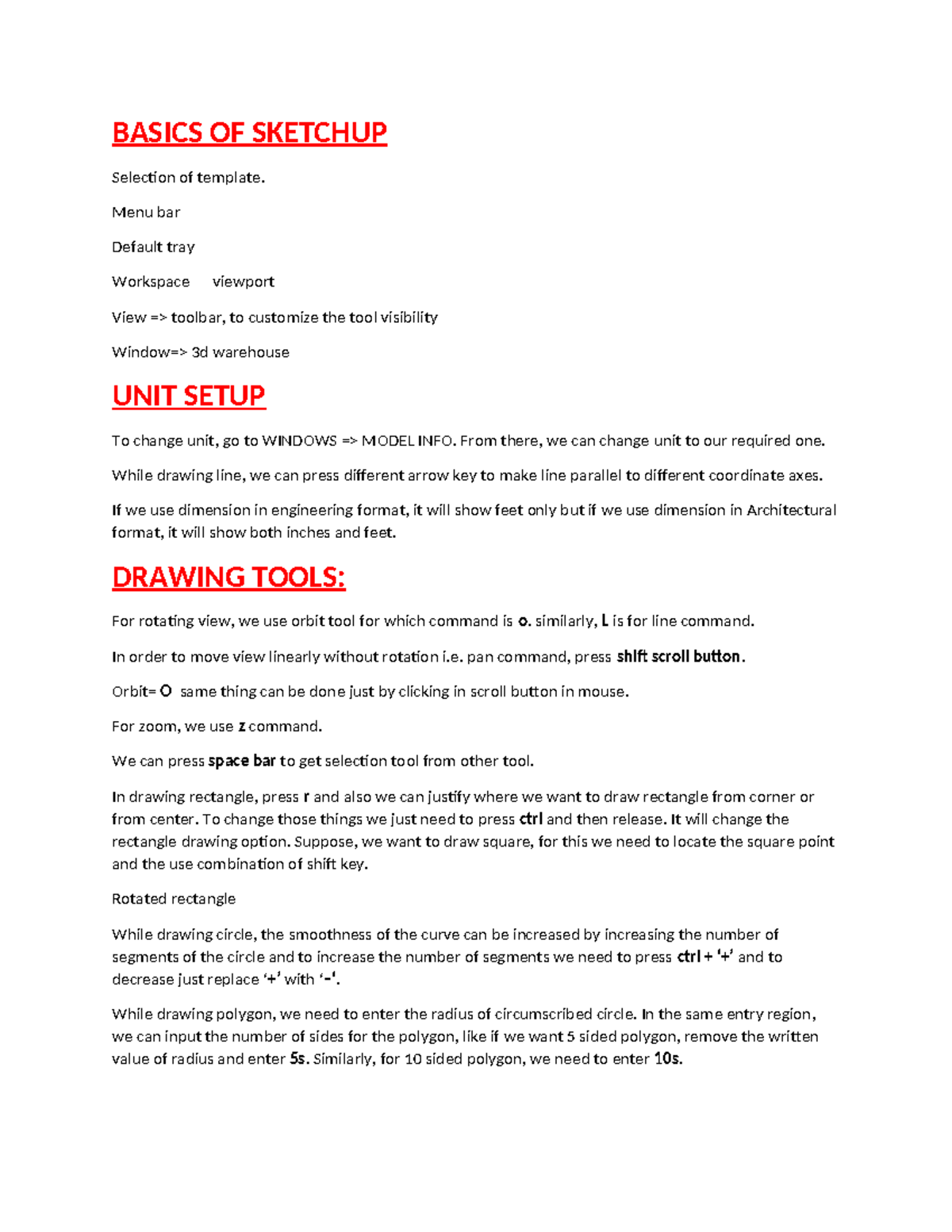 BASICS OF SKETCHUP: Template Selection & Drawing Tools Guide - Studocu