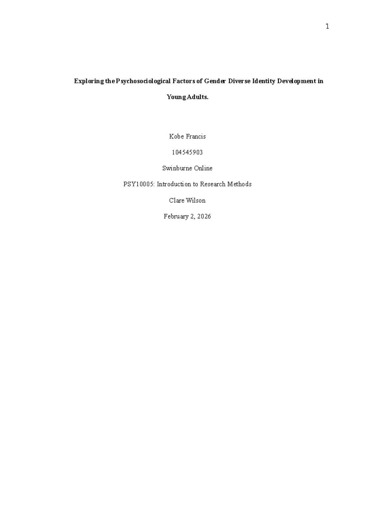 Exploring Psychosociological Factors in Gender Diverse Identity ...