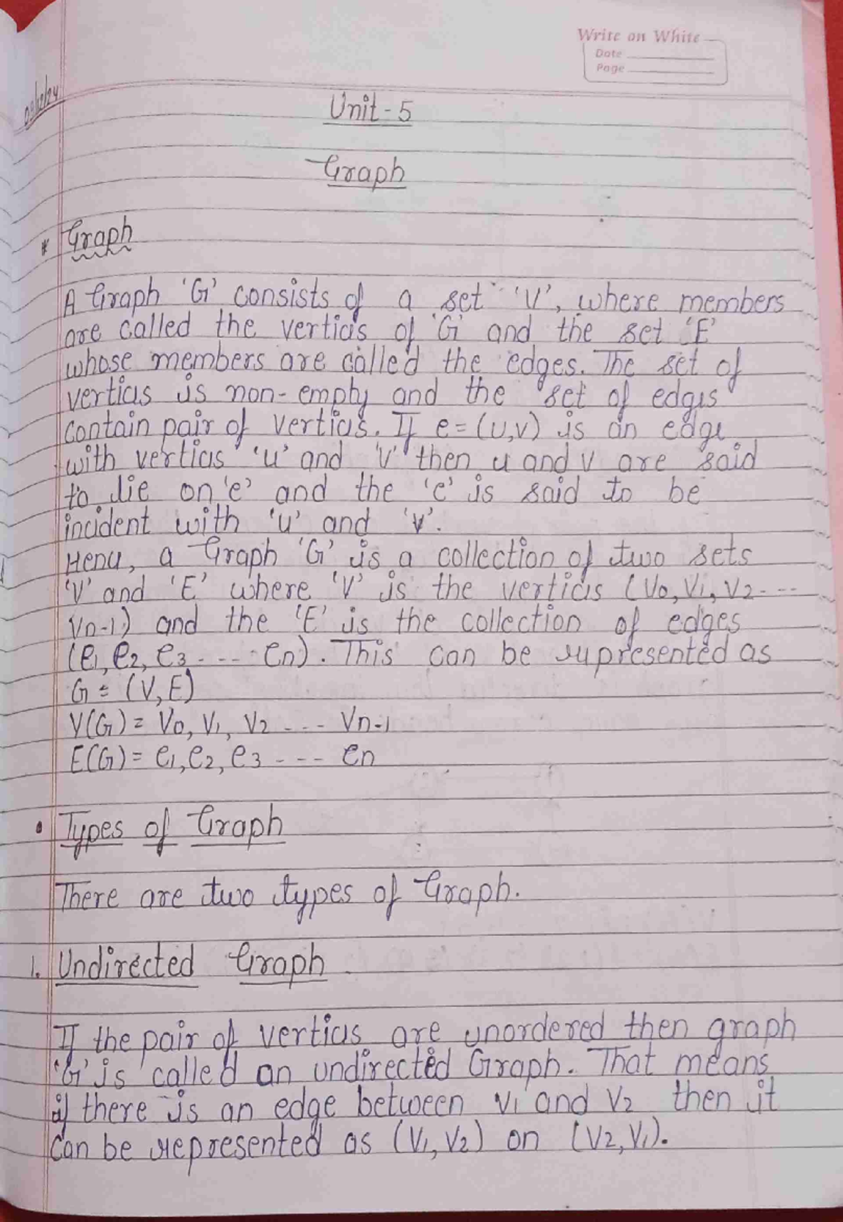 DS unit 5 - data structures unit 5 GRAPHS - Write on White Date Page Unit 5 Graph Graph A Graph ...