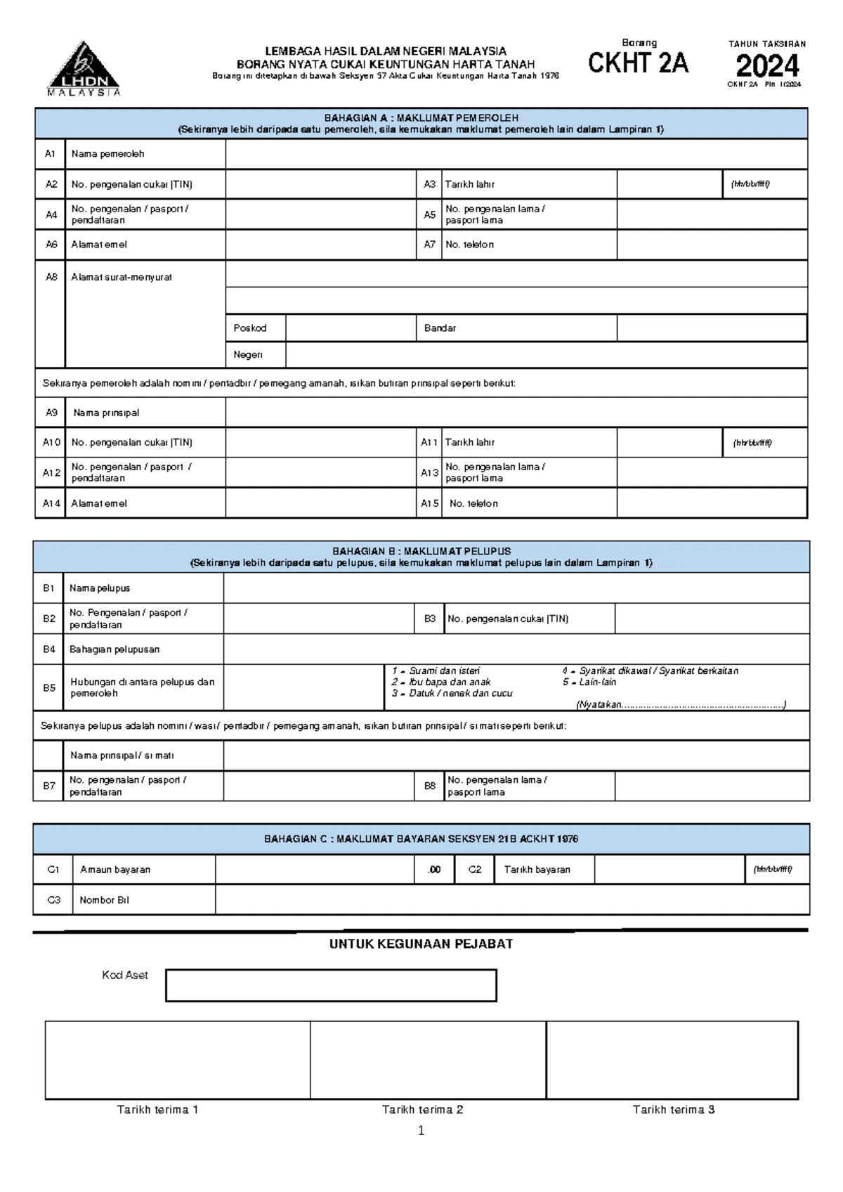 Borang CKHT 1A 2024 - Maklumat Pelupusan Harta Tanah - Studocu