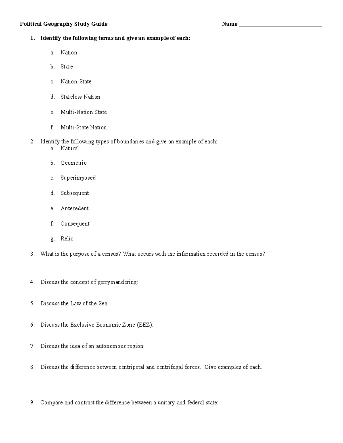 Political Geography Study Guide (PG 101) - Key Concepts & Terminology ...