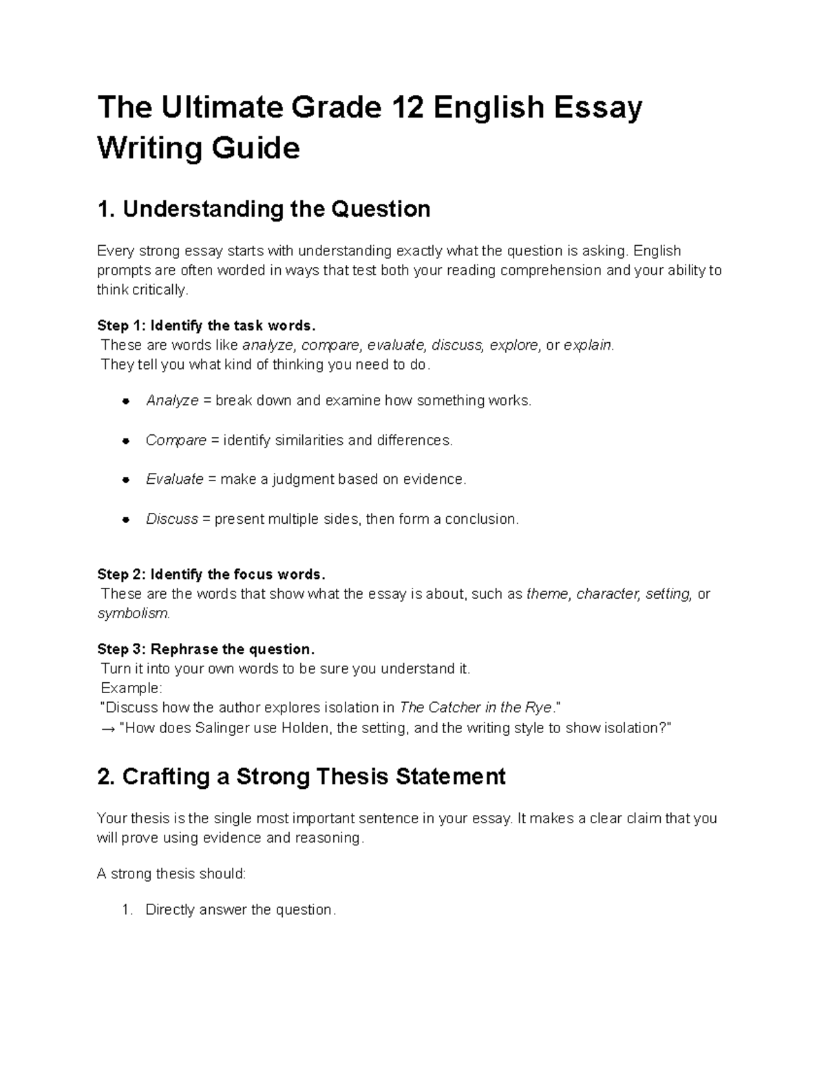 Grade 12 English Essay Writing Guide: Mastering Your Thesis and ...