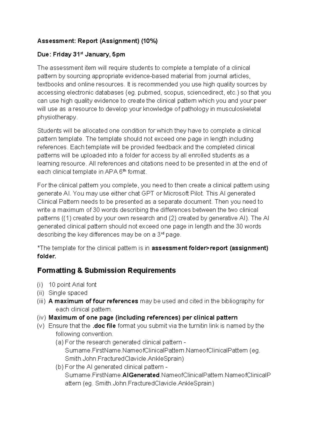 Clinical Pattern Assignment: Musculoskeletal Pathology (PT 101) - Studocu