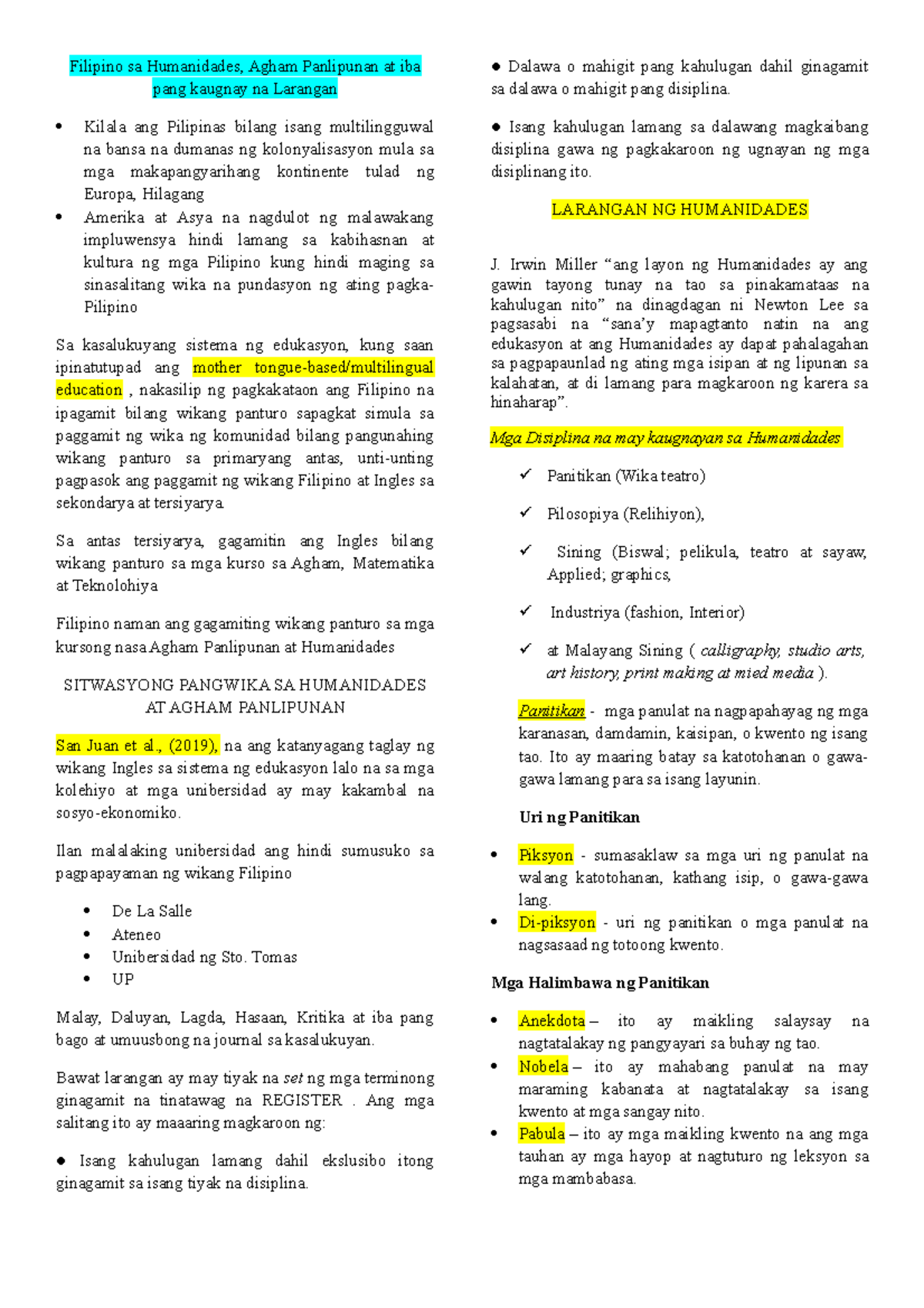 Filipino sa Humanidades: Pagsusuri sa Kahalagahan ng Wika - Studocu