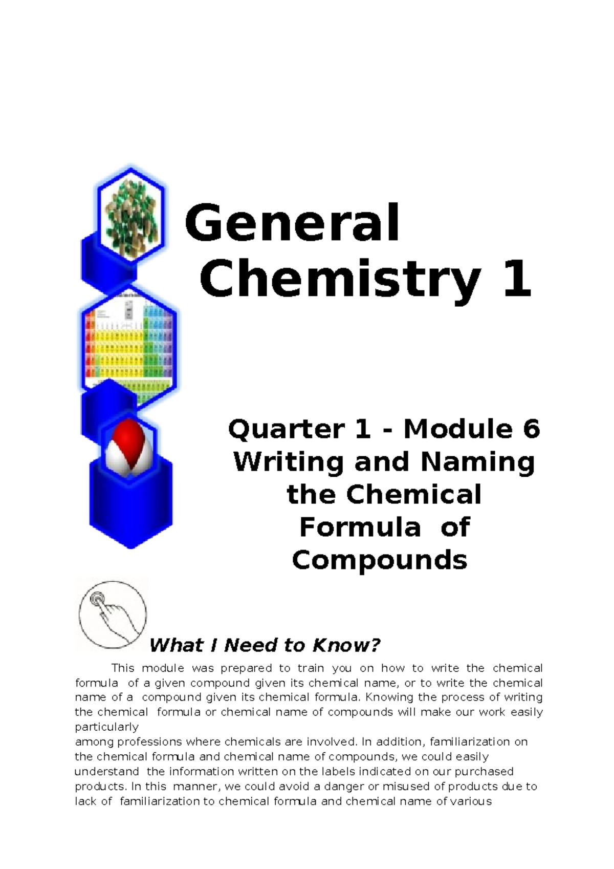 STEM_GC11_Q1_Mod6_Chemical Formula Writing & Naming Basics - Studocu
