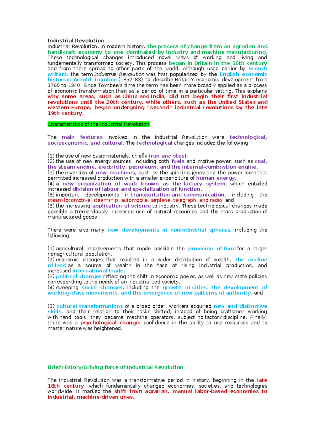 Industrial Revolution: Transformations in Economy and Society - Studocu