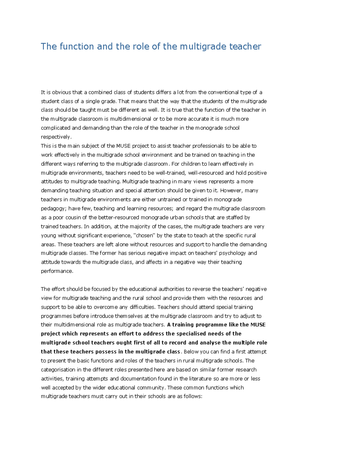 Role of the multigrade teacher - That means that the way that the ...