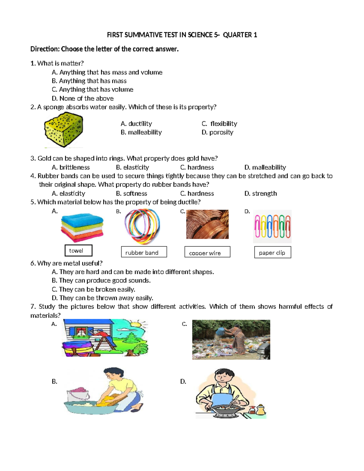 1st Summative Test: Science 5 - Quarter 1 Study Guide - Studocu