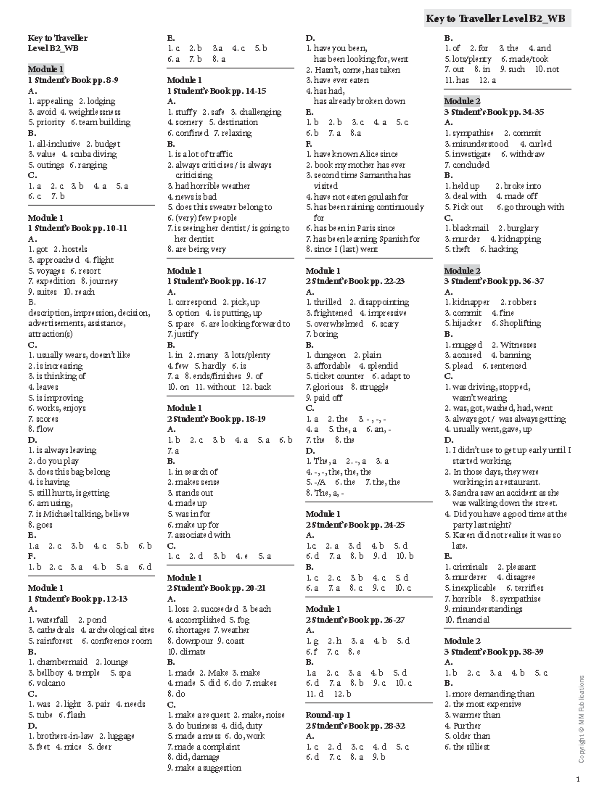 Traveller B2 Workbook Key: Answer Guide for Students - Studocu