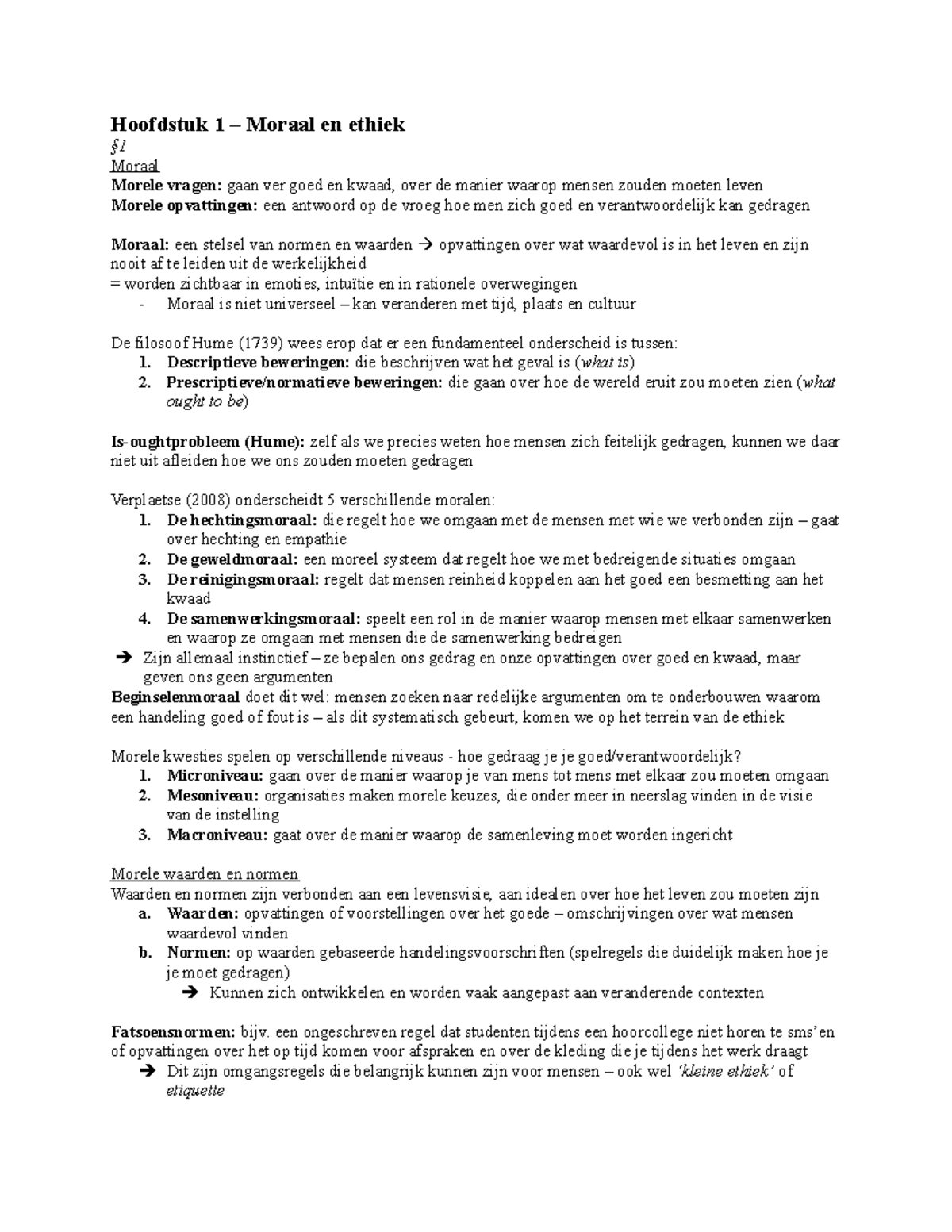 Hoofdstuk 1 - Inleiding tot Moraal en Ethiek in de Filosofie - Studeersnel