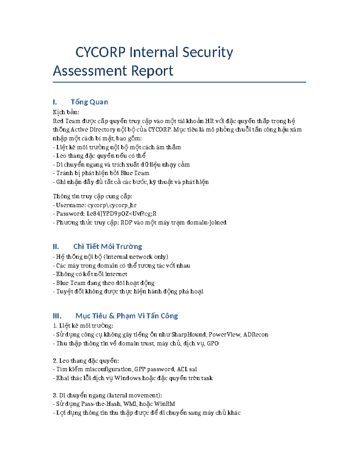 CYCORP CSEC 101: Internal Security Assessment Report - Studocu