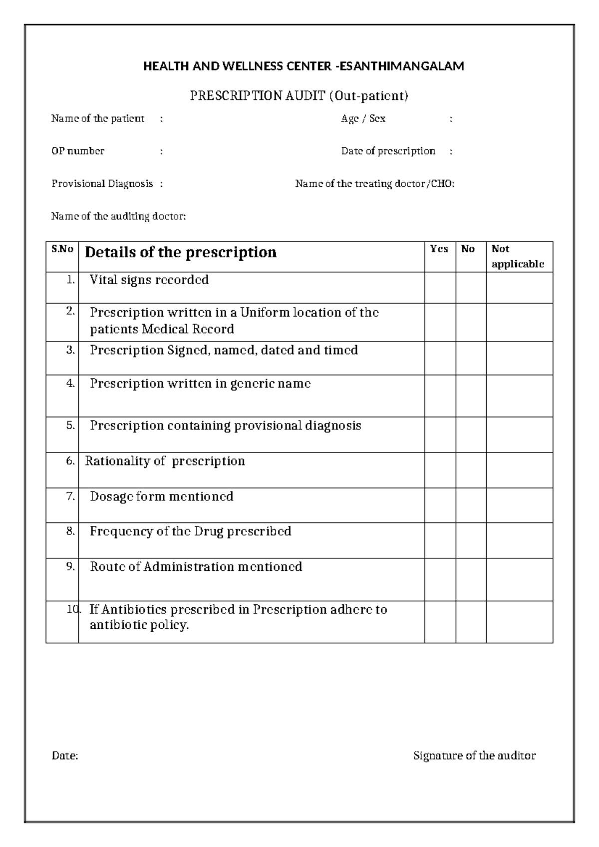 B.P Prescription FORM OP - HEALTH AND WELLNESS CENTER -ESANTHIMANGALAM ...
