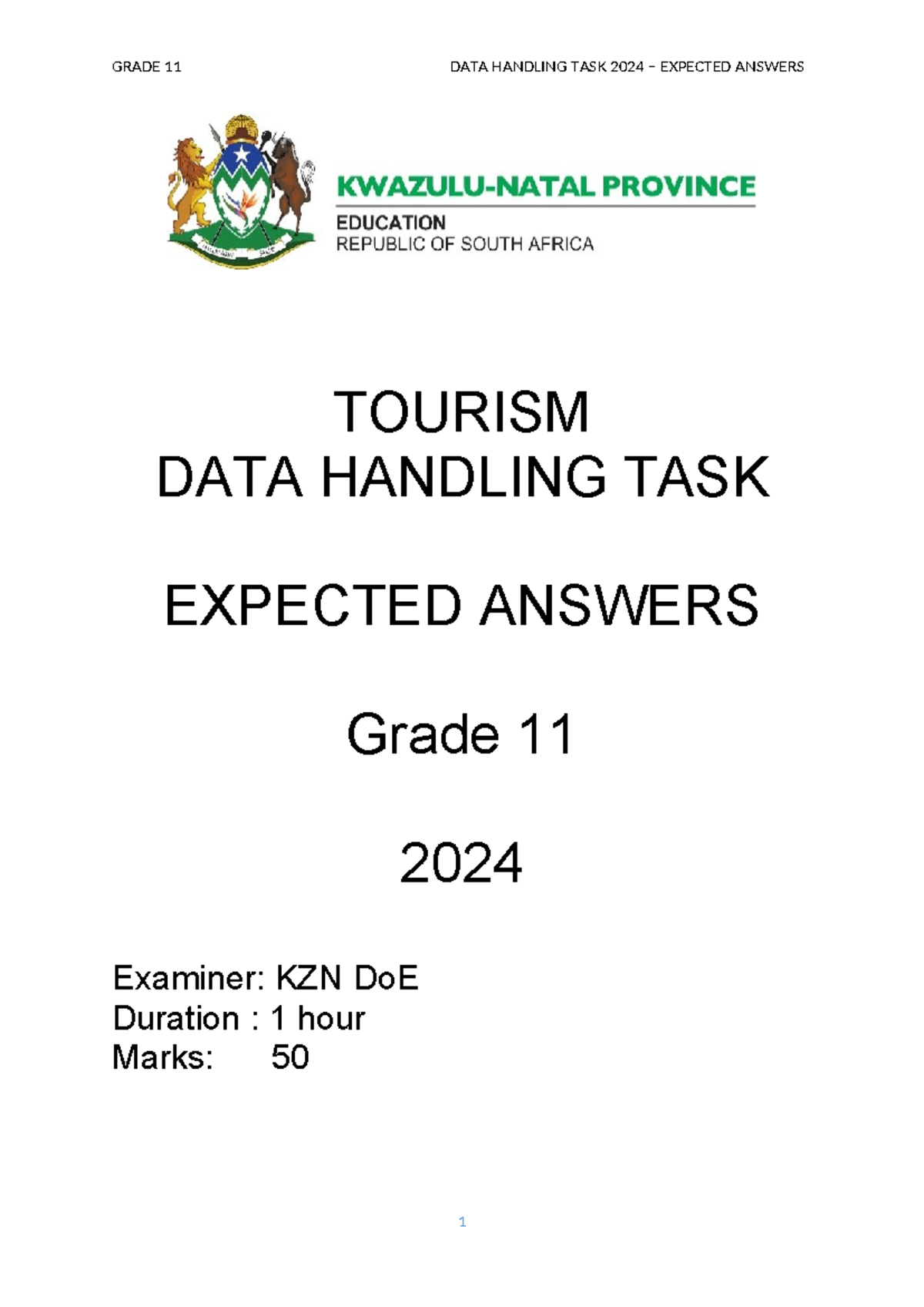 Grade 11 Data Handling Task 2024 - Expected Answers - Studocu