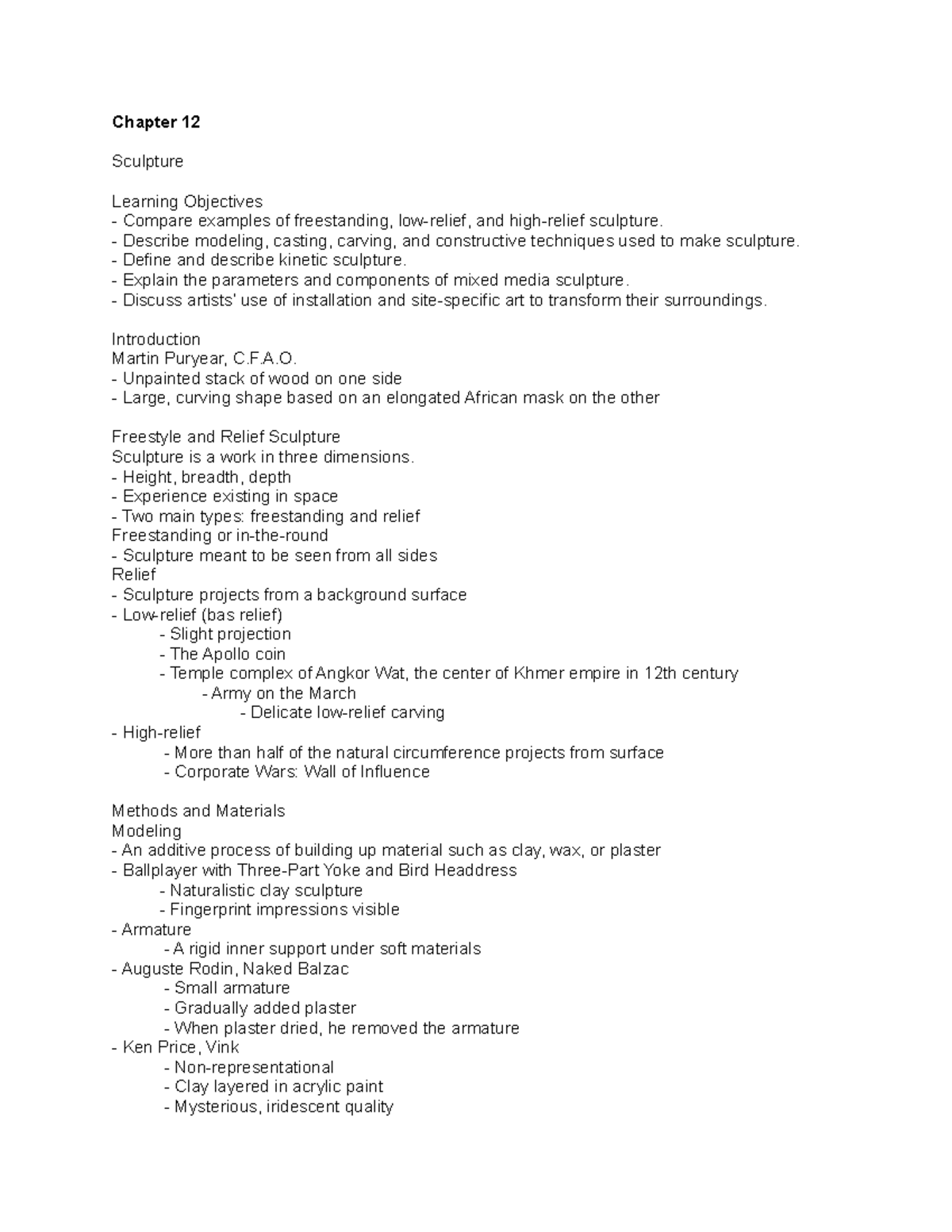 Chapter 12 - Lecture notes 12 - Chapter 12 Sculpture Learning ...