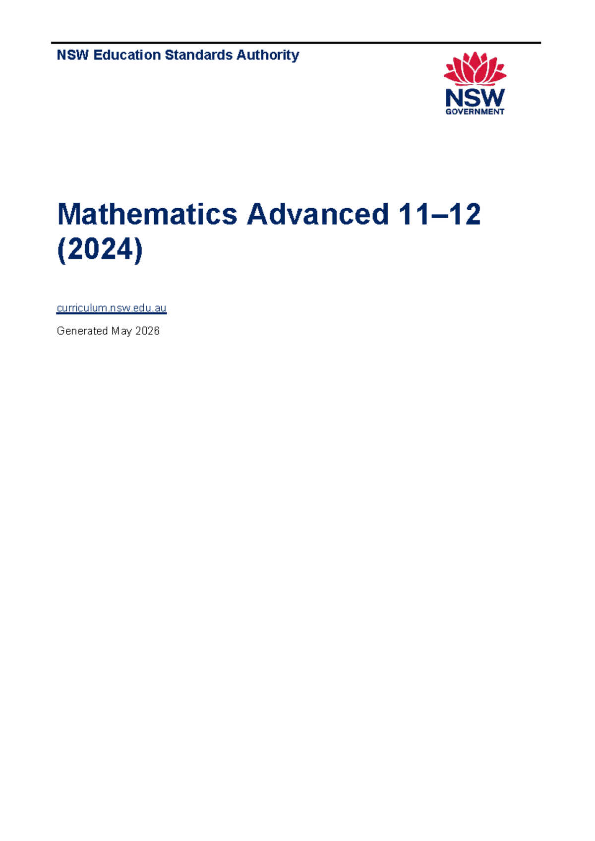 NESA Mathematics Advanced (2024) Curriculum Overview for Years 11-12 ...