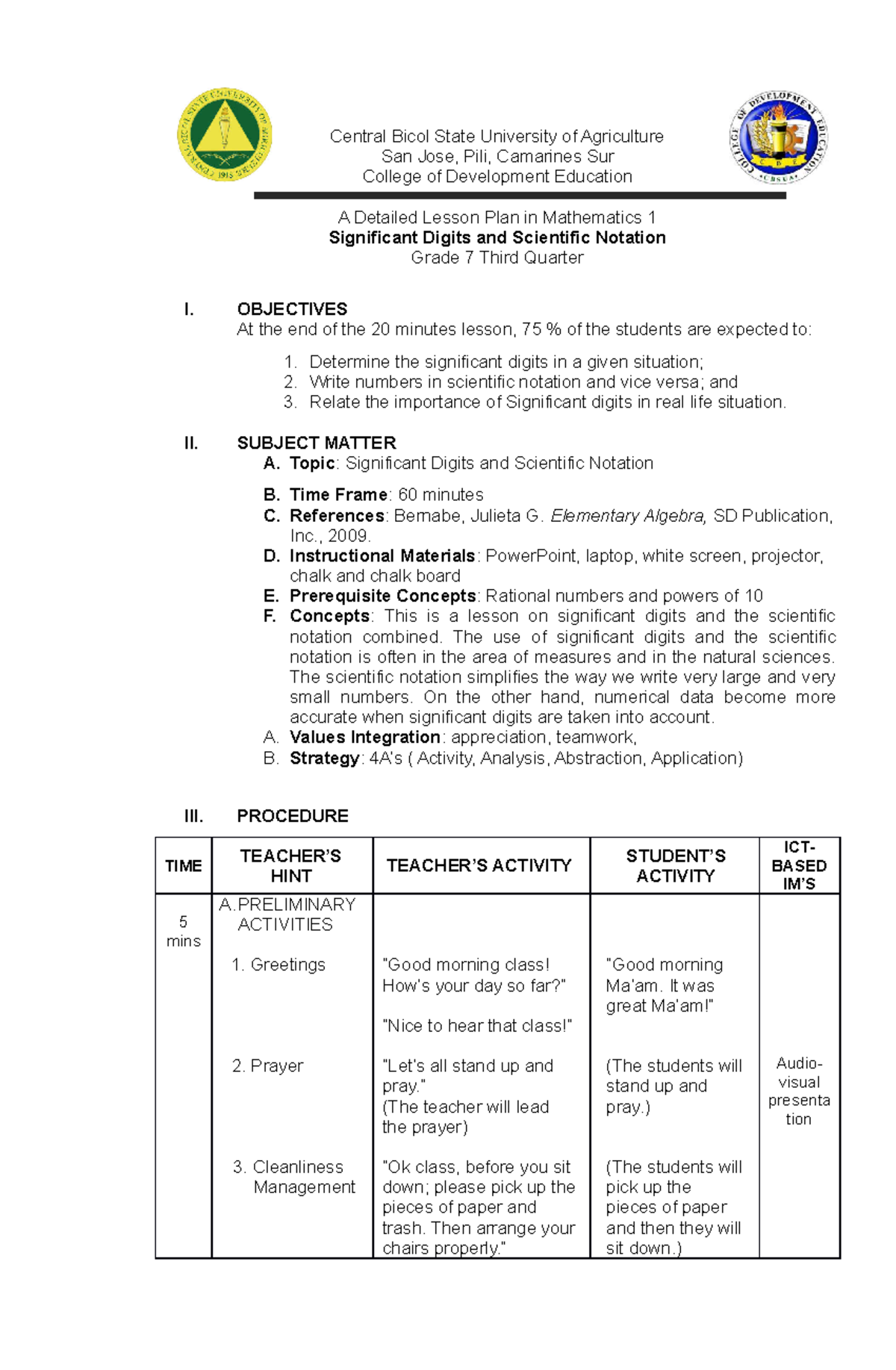 Lesson 13 Significant digits and Scientific Notation - Central Bicol ...