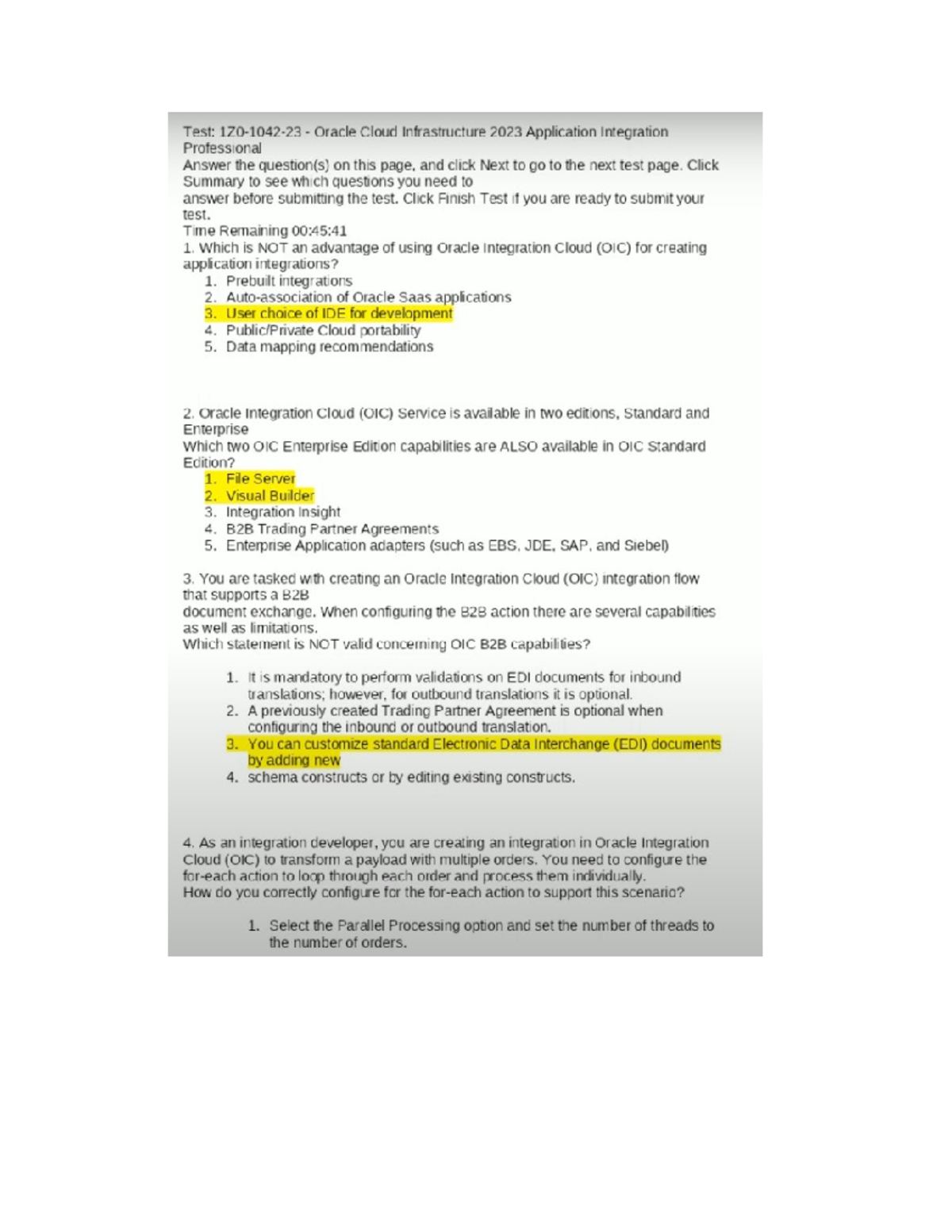 OIC 2023 Application Integration Test Practice Material - Studocu