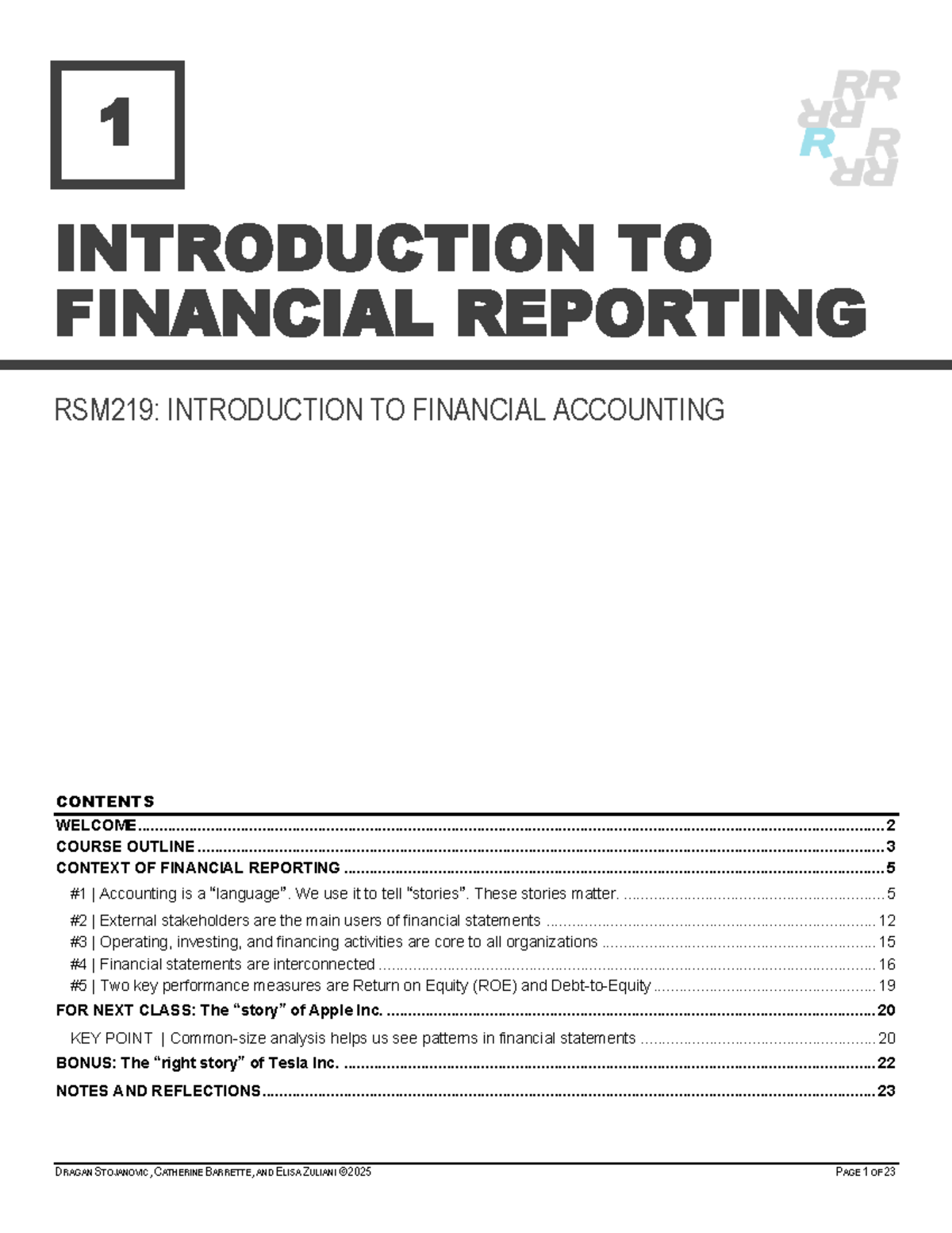 RSM219: Introduction to Financial Reporting - Lecture 1 Workbook - Studocu