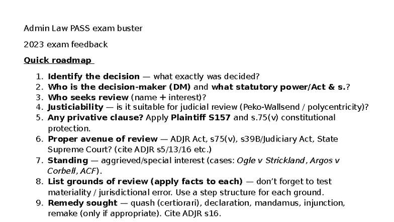 Admin Law 2023 PASS Exam Buster Cheat Sheet - Studocu