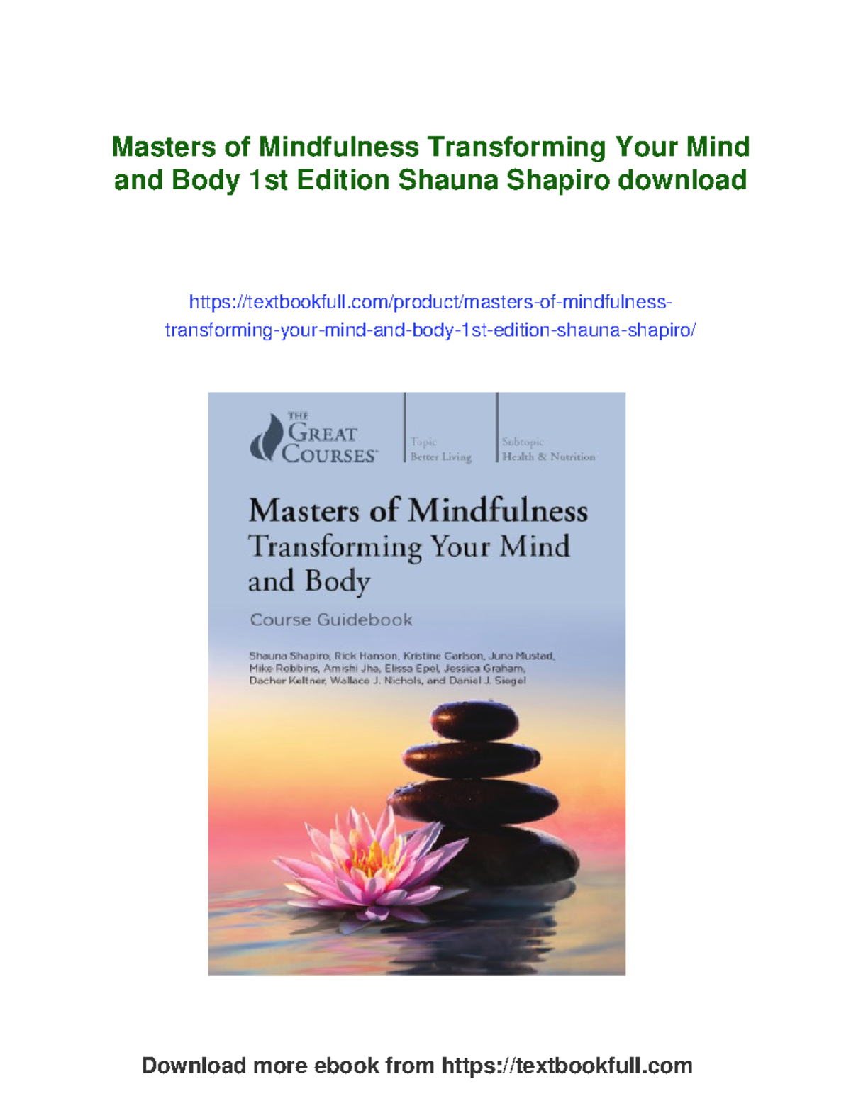 Masters of Mindfulness: Transforming Your Mind and Body Course ...