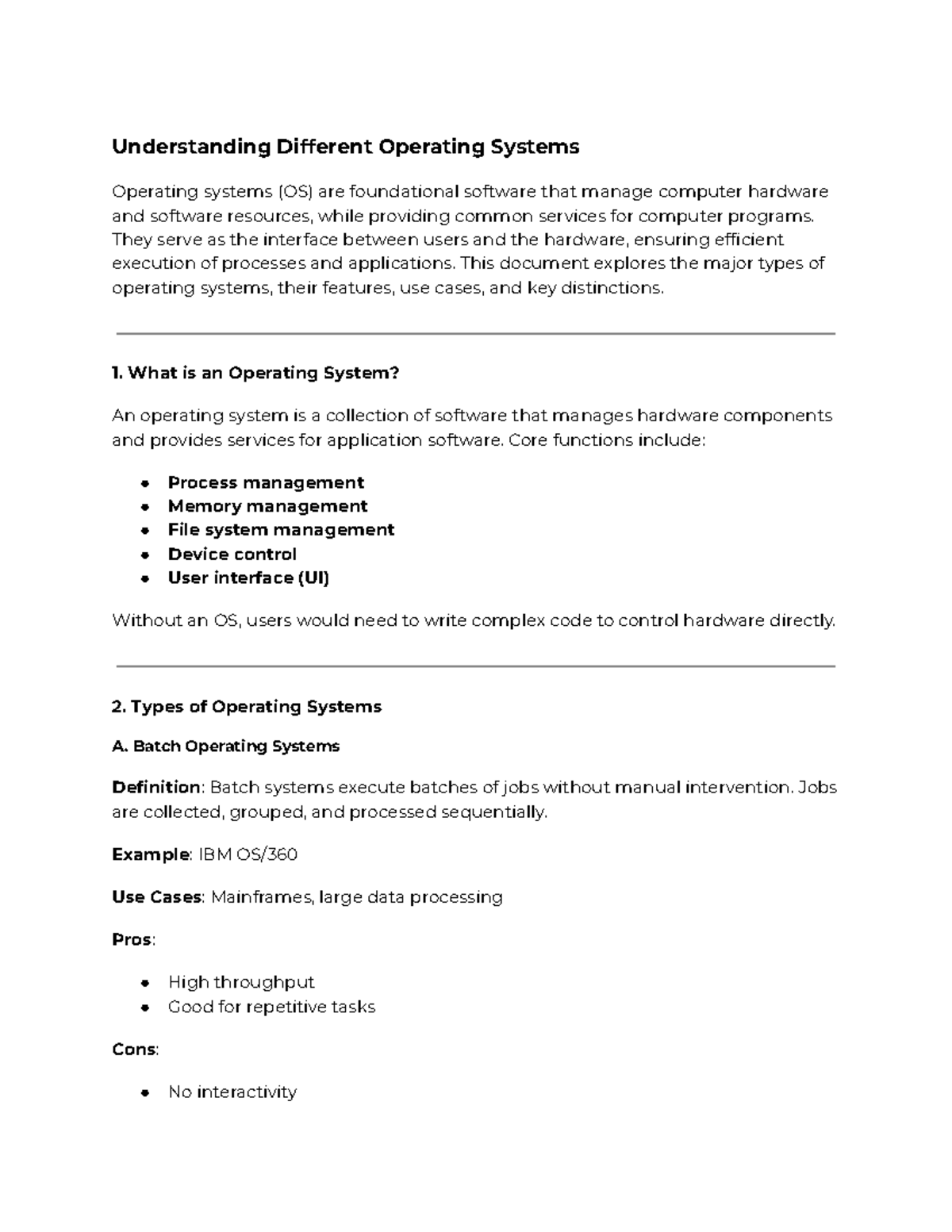 Understanding OS: Types, Features, and Future Trends (CS101) - Studocu