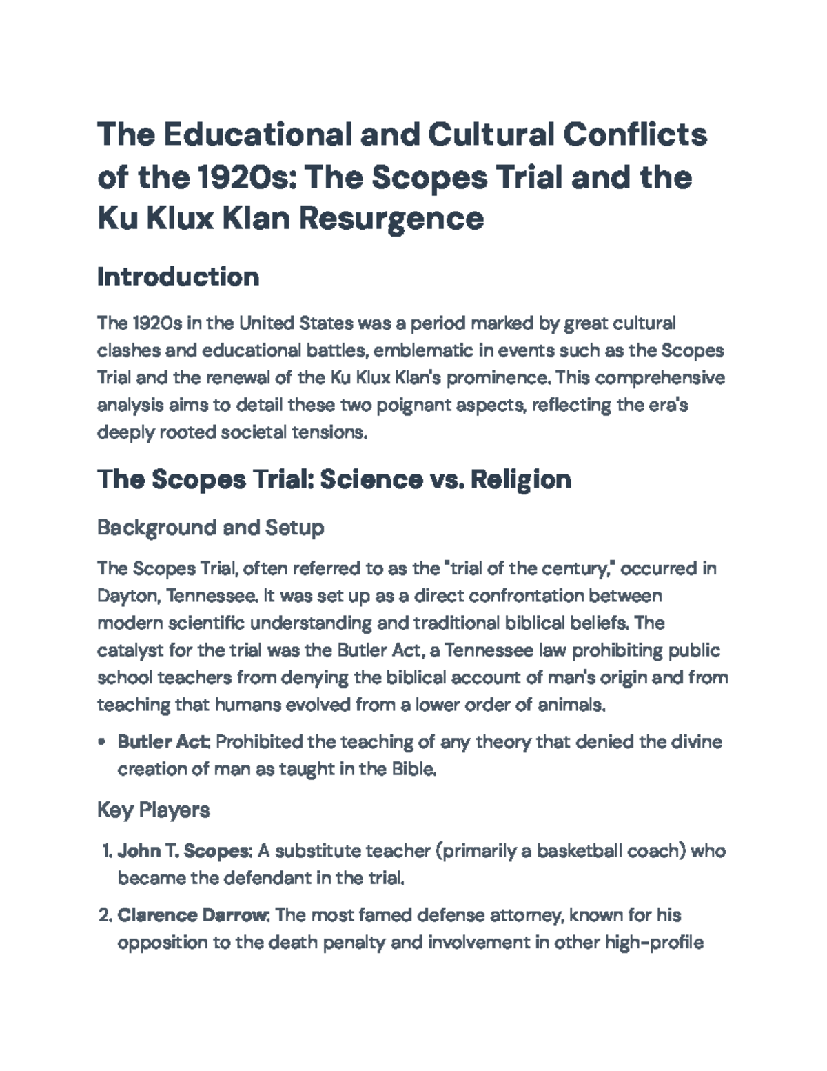 The 1920s Cultural Clashes: Scopes Trial & KKK Resurgence Analysis ...