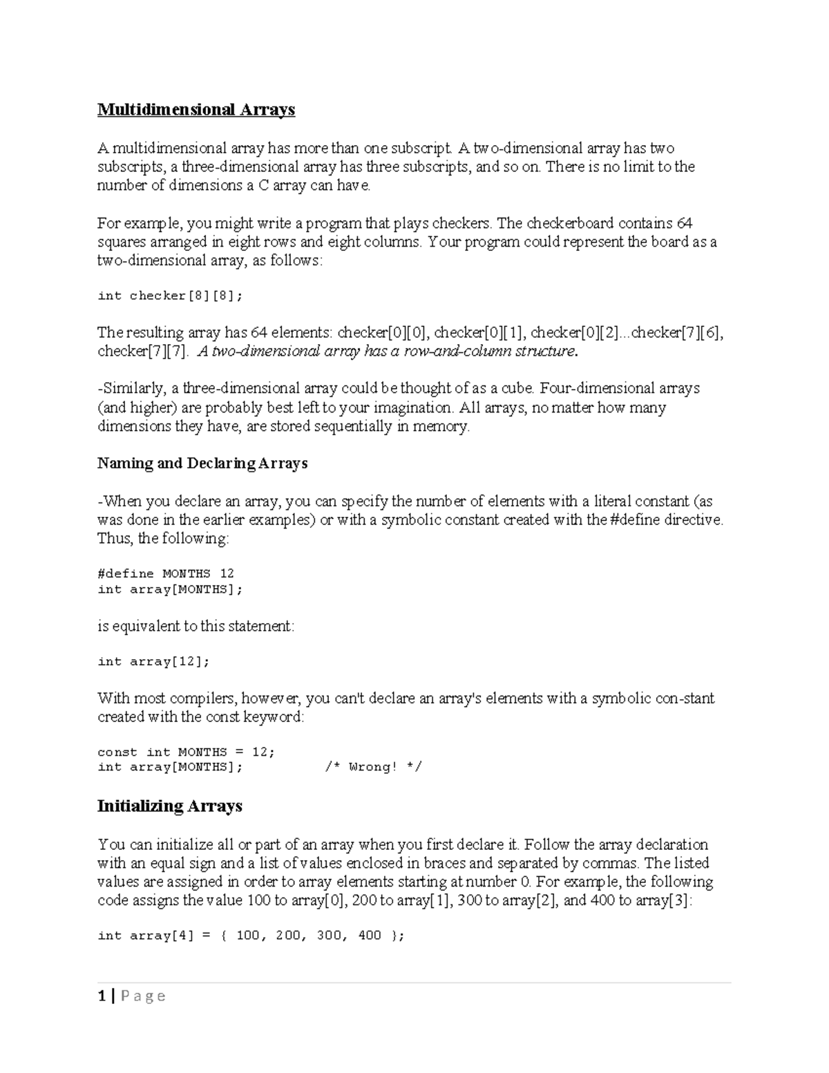 Multidimensional Arrays: Understanding Initialization and Usage - Studocu