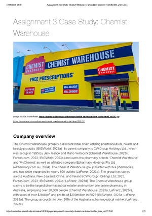 [Solved] What is Chemist Warehouses business model and their purpose - Sustainable Commerce ...