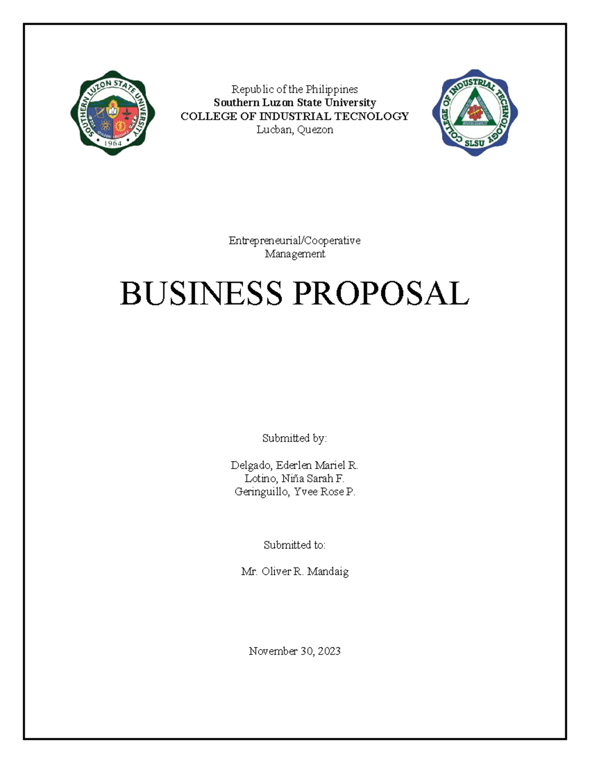ESL Business- Proposal- Delgadolotinogeringuillo - Republic of the ...