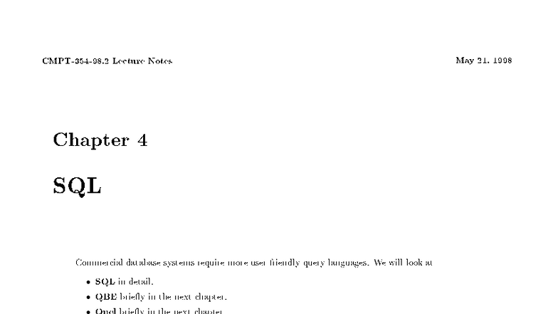 Chapter 4 SQL - Database admn and design - Chapter 4 SQL CMPT-354-98 ...