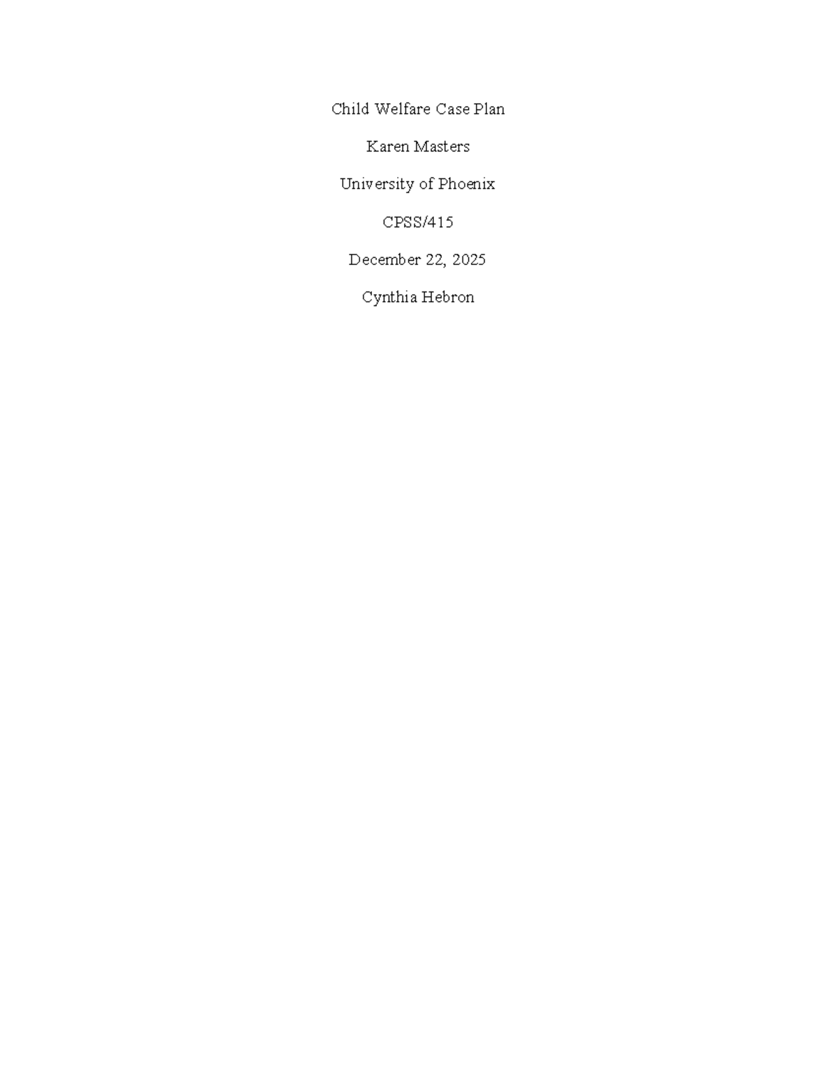 Child Welfare Case Plan (CWS 101) for Jennifer Scott: Strategies ...